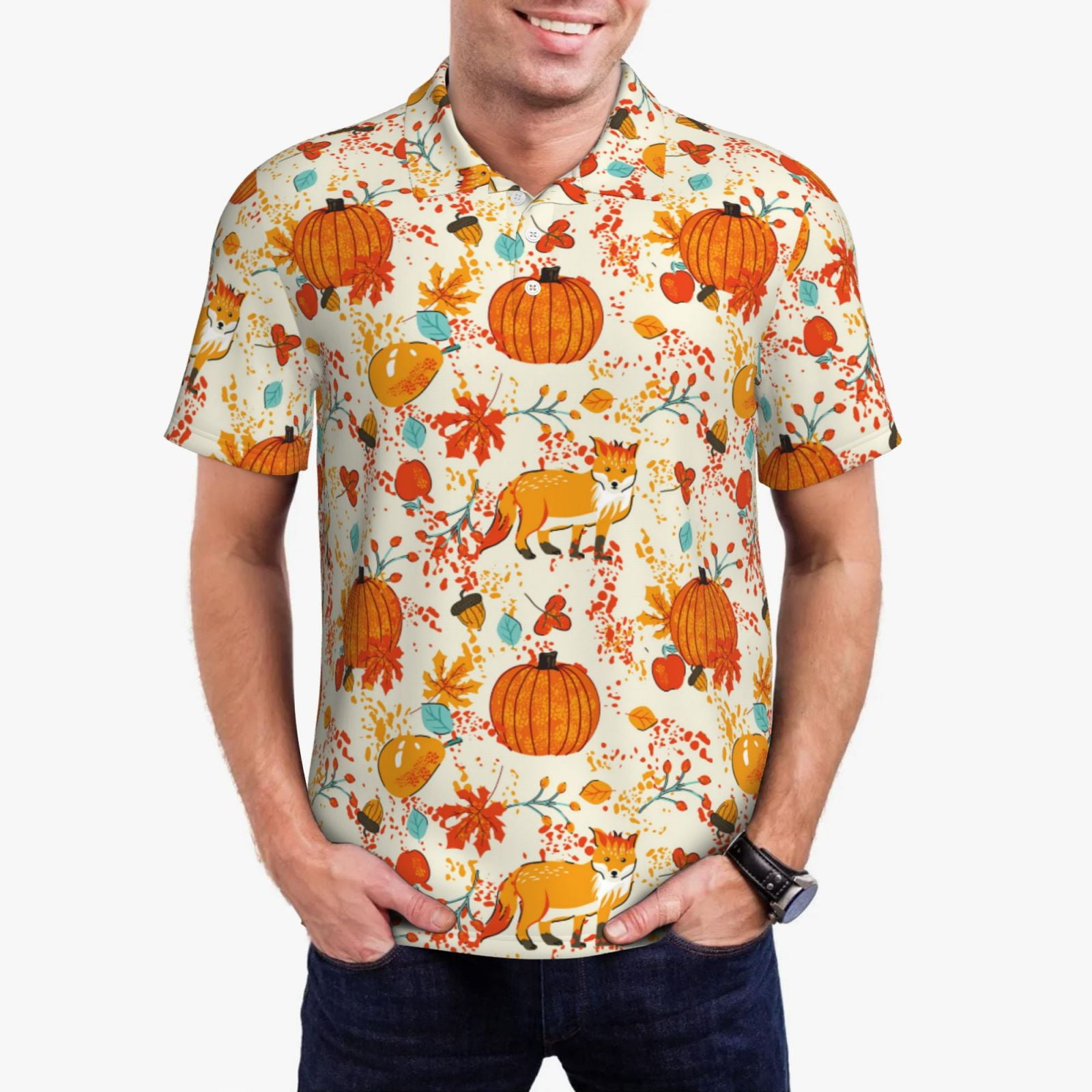 Polo Shirts for Men - Pumpkin Fall Pears Mens Polo Shirts Short Sleeve ...