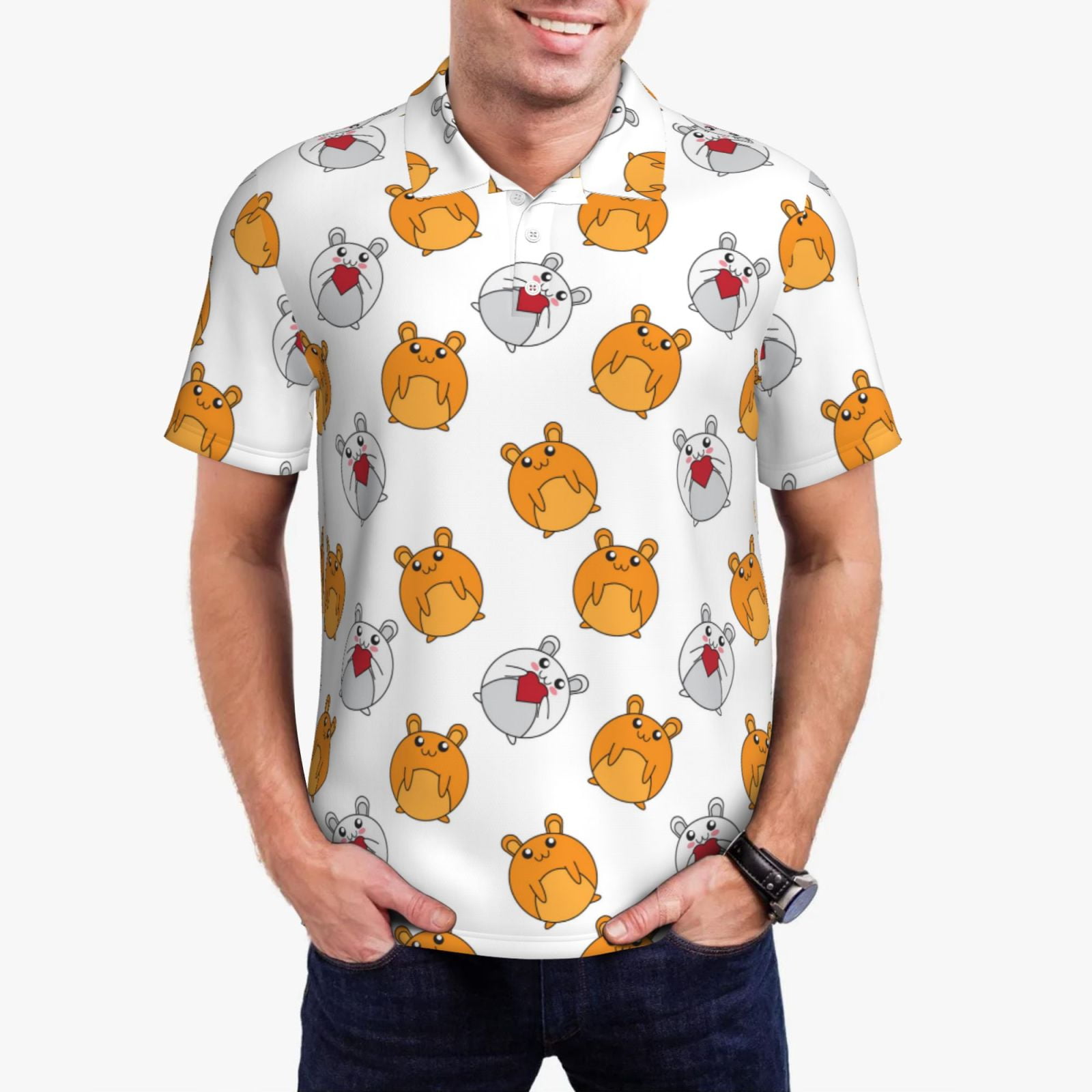 Polo Shirts for Men - Q Version Of Cute Hamster Love Mens Polo Shirts ...