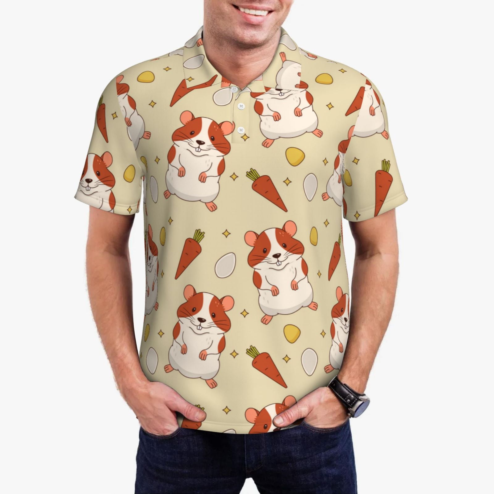 Polo Shirts for Men - Radish Cartoon Cute Hamster Mens Polo Shirts ...