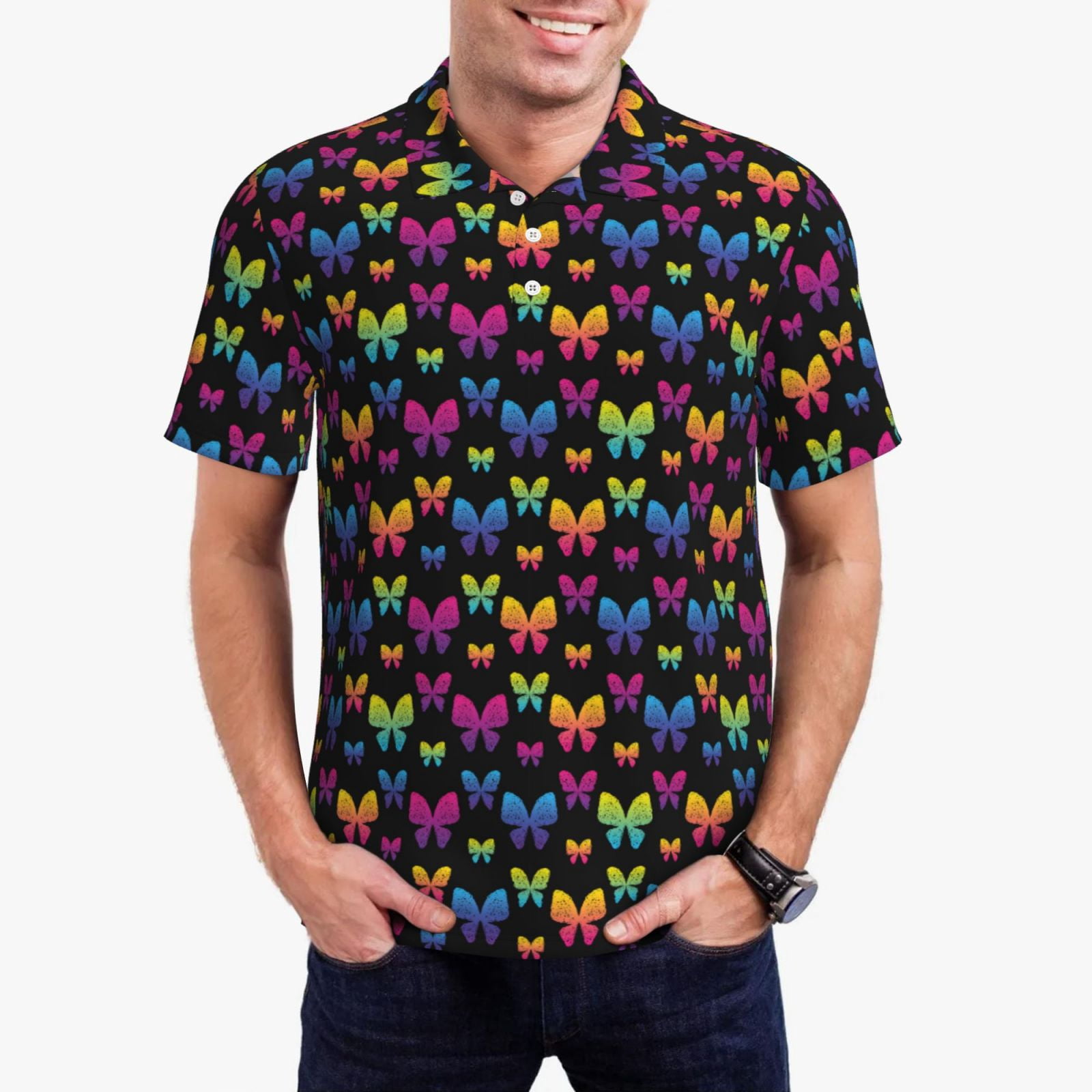 Polo Shirts for Men - Rainbow Butterfly Mens Polo Shirts Short Sleeve ...