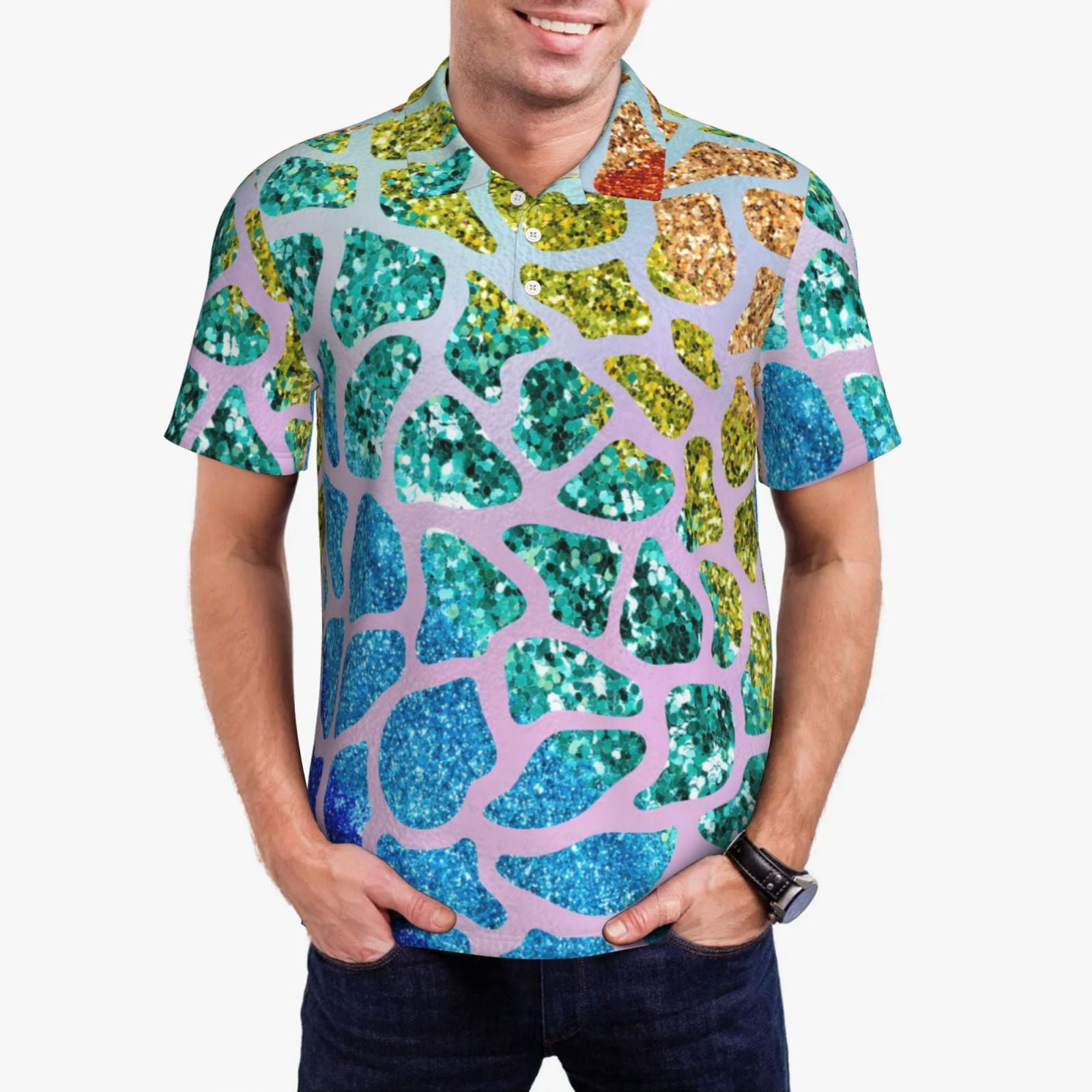 Polo Shirts for Men Rainbow Glitter Casual Mens Short Sleeve Polo ...