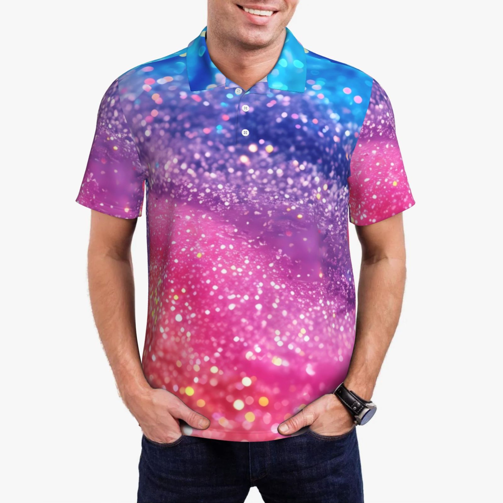 Polo Shirts for Men, Rainbow Glitter Cute Cuteness Casual Mens Polo ...