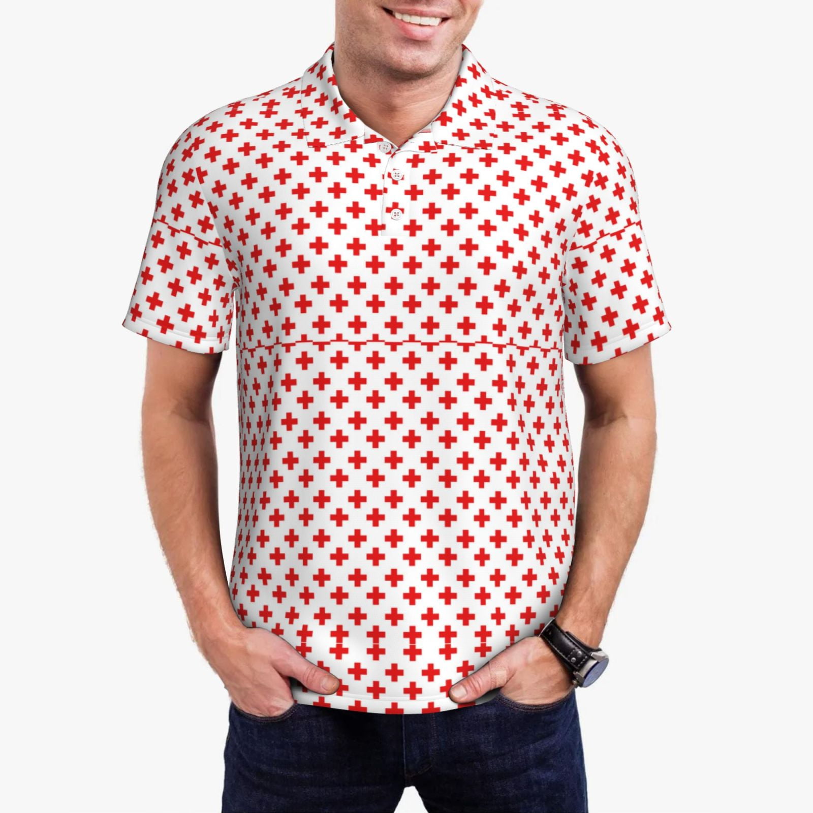 Polo Shirts for Men - Red Cross Mens Polo Shirts Short Sleeve, Button ...