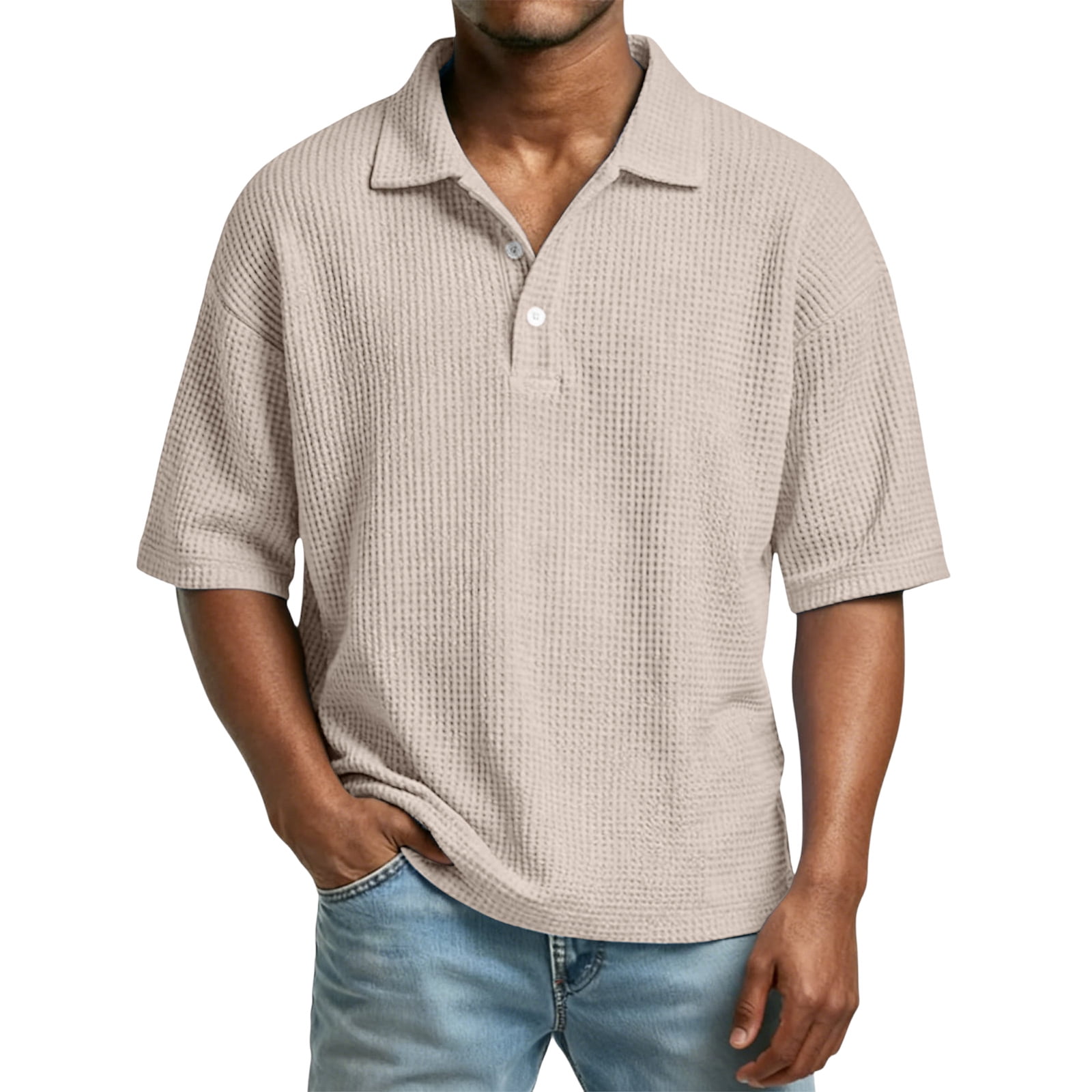 Polo Shirts for Men Regular Fit Waffle Knit Short Sleeve Collared Golf ...