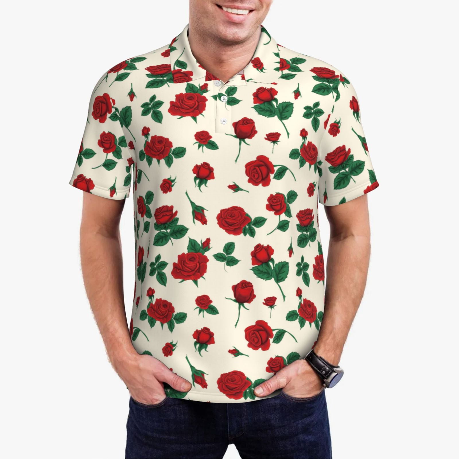 Polo Shirts for Men - Rose Flowers Classic Mens Polo Shirts Casual ...