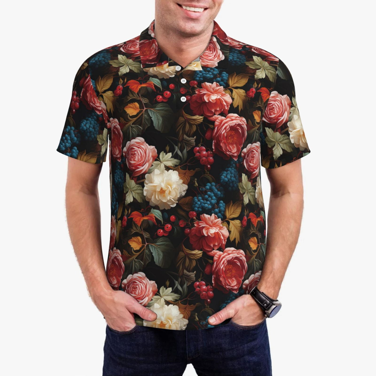 Polo Shirts for Men, Rose Flowers Grape Cuteness Casual Mens Polo ...