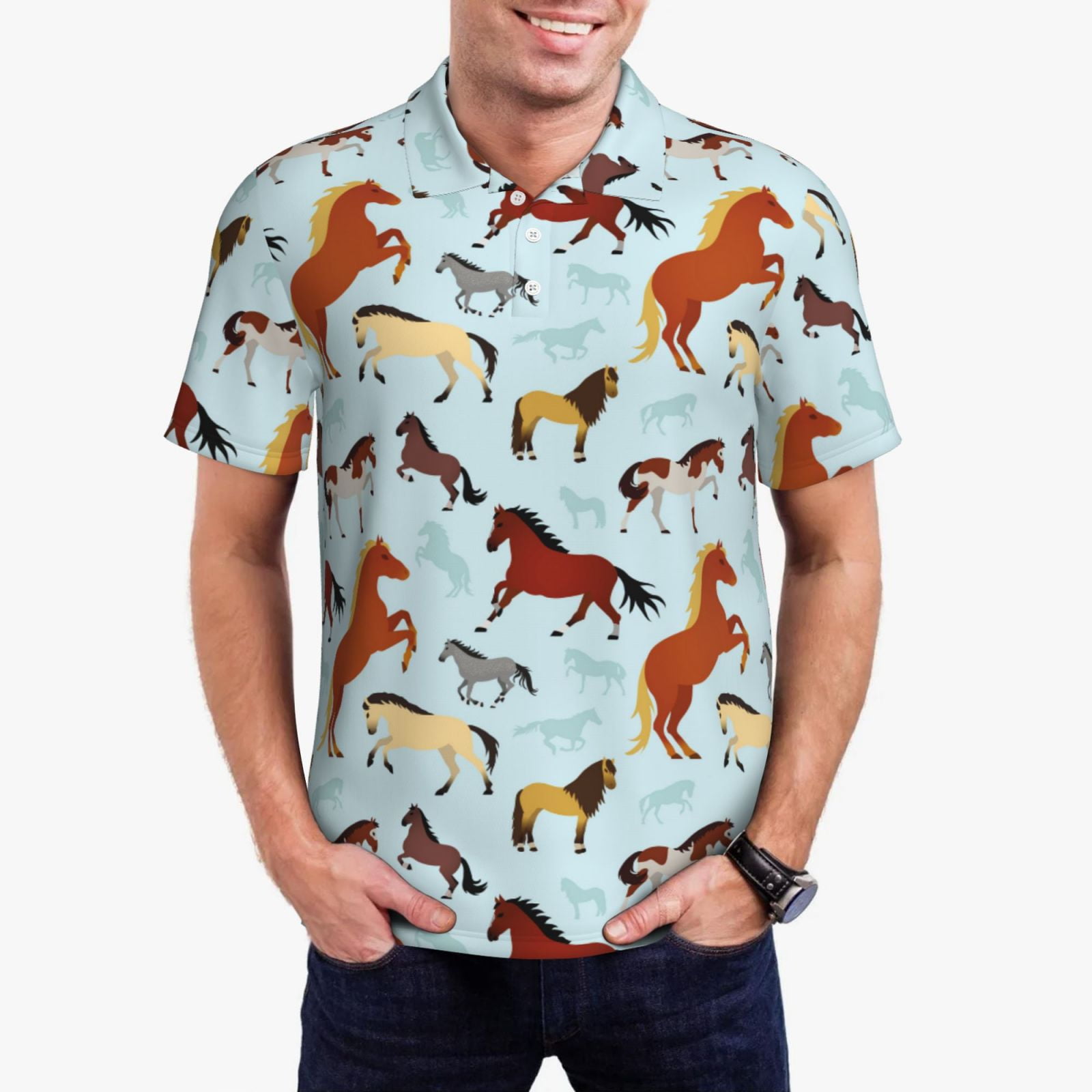 Polo Shirts for Men Rustic Cute Horse Casual Mens Short Sleeve Polo ...
