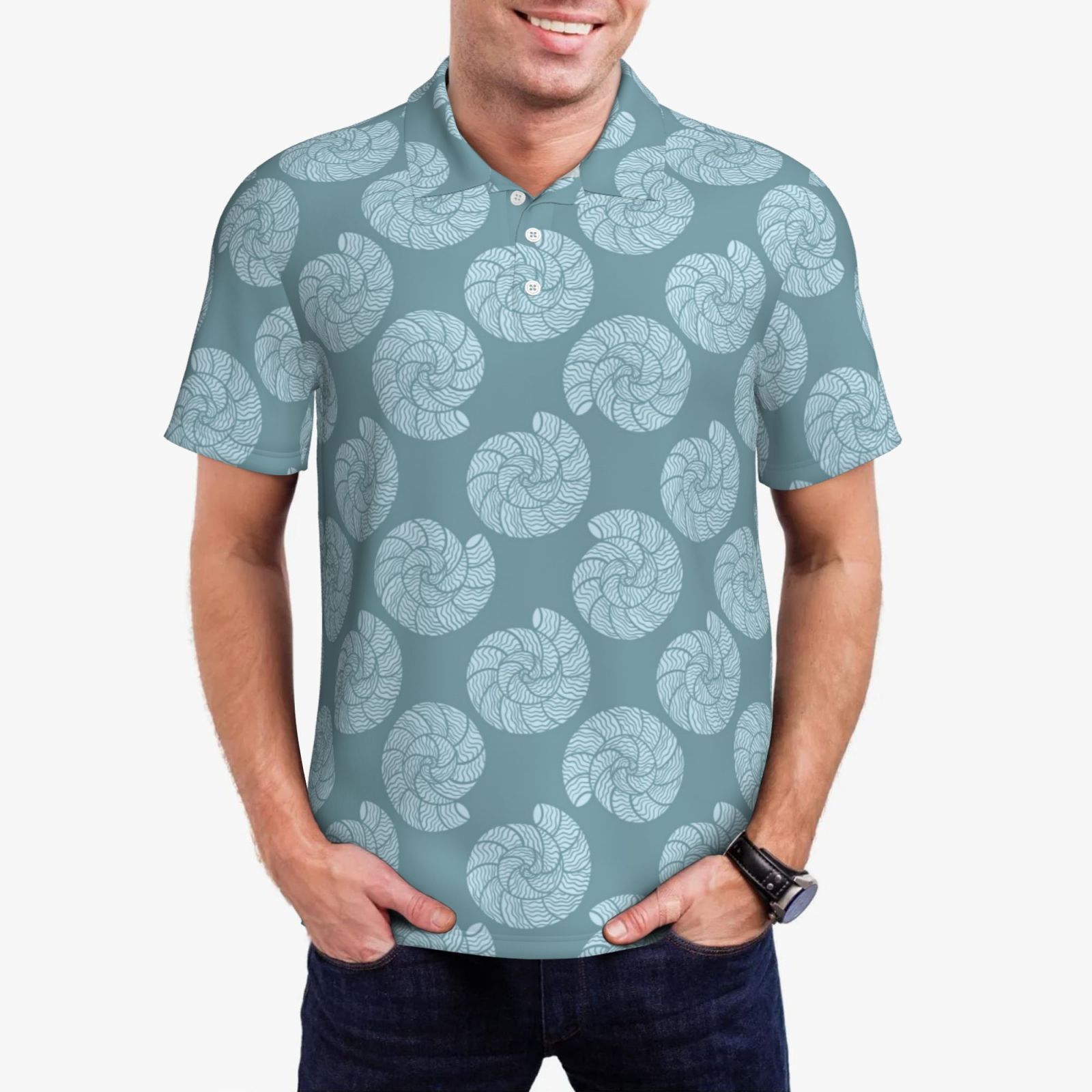 Polo Shirts for Men Sea Shells Blue Casual Mens Short Sleeve Polo ...