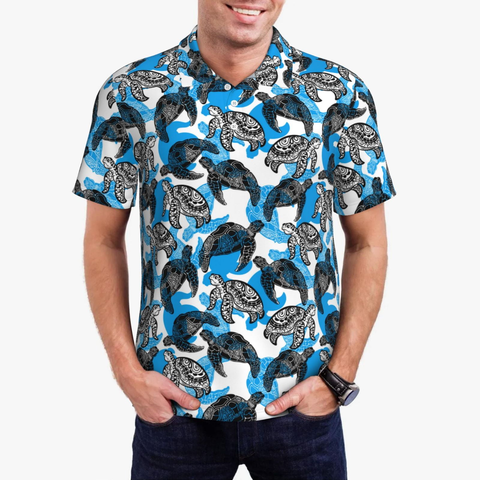 Polo Shirts for Men - Sea Turtle Blue Mens Polo Shirts Short Sleeve ...