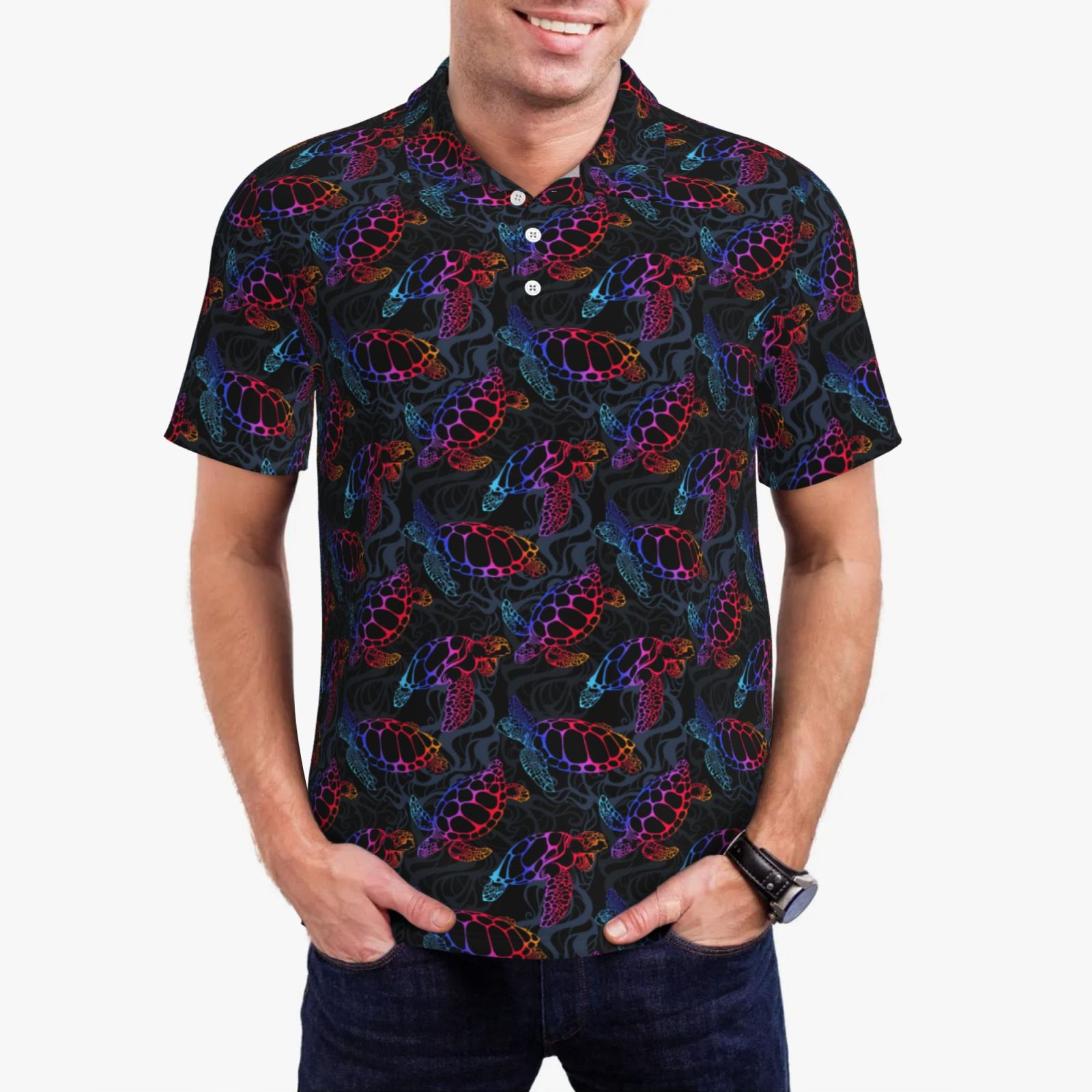 Polo Shirts for Men, Sea Turtle colorful Cuteness Casual Mens Polo ...