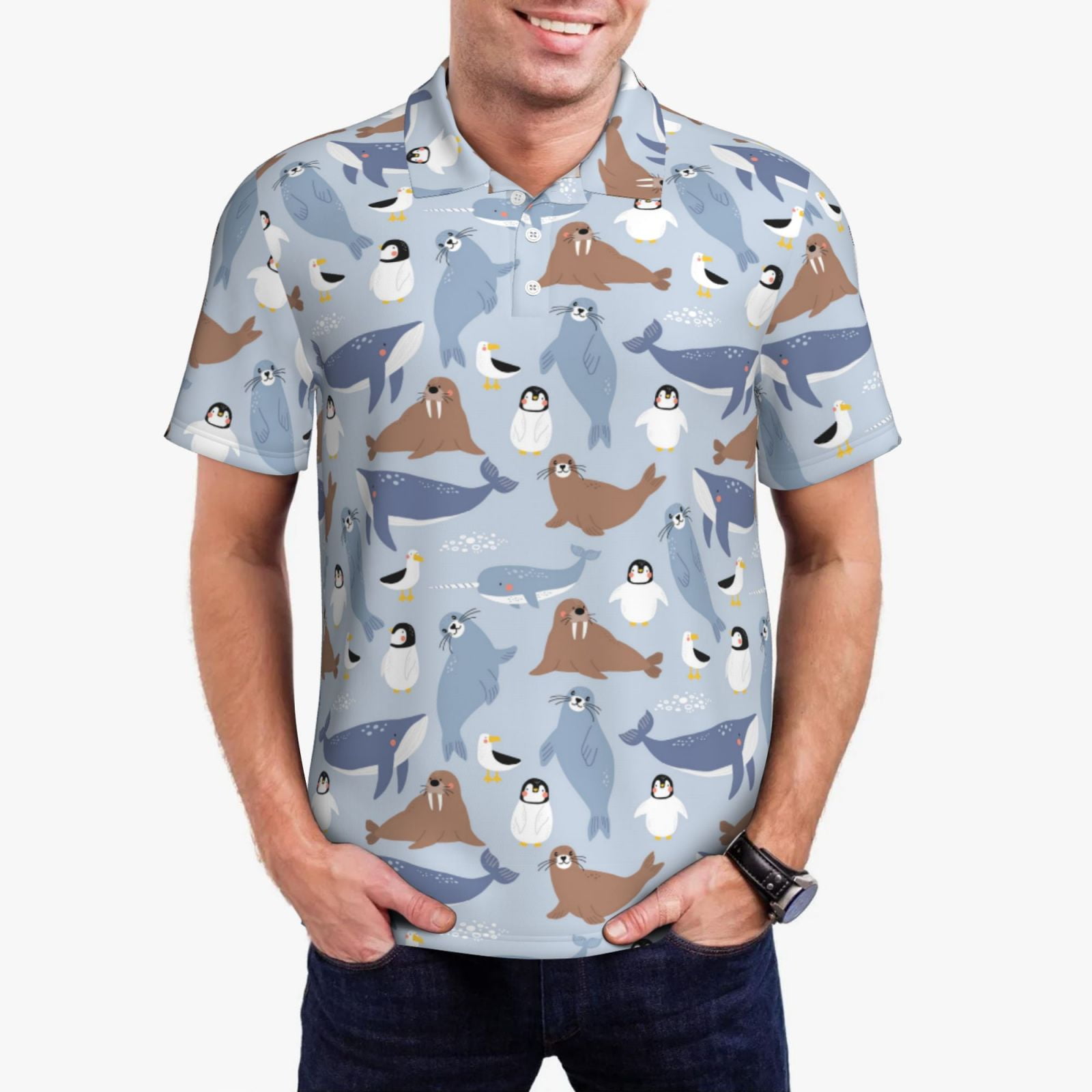 Polo Shirts for Men - Seal Fox Seagull Whales Mens Polo Shirts Short ...