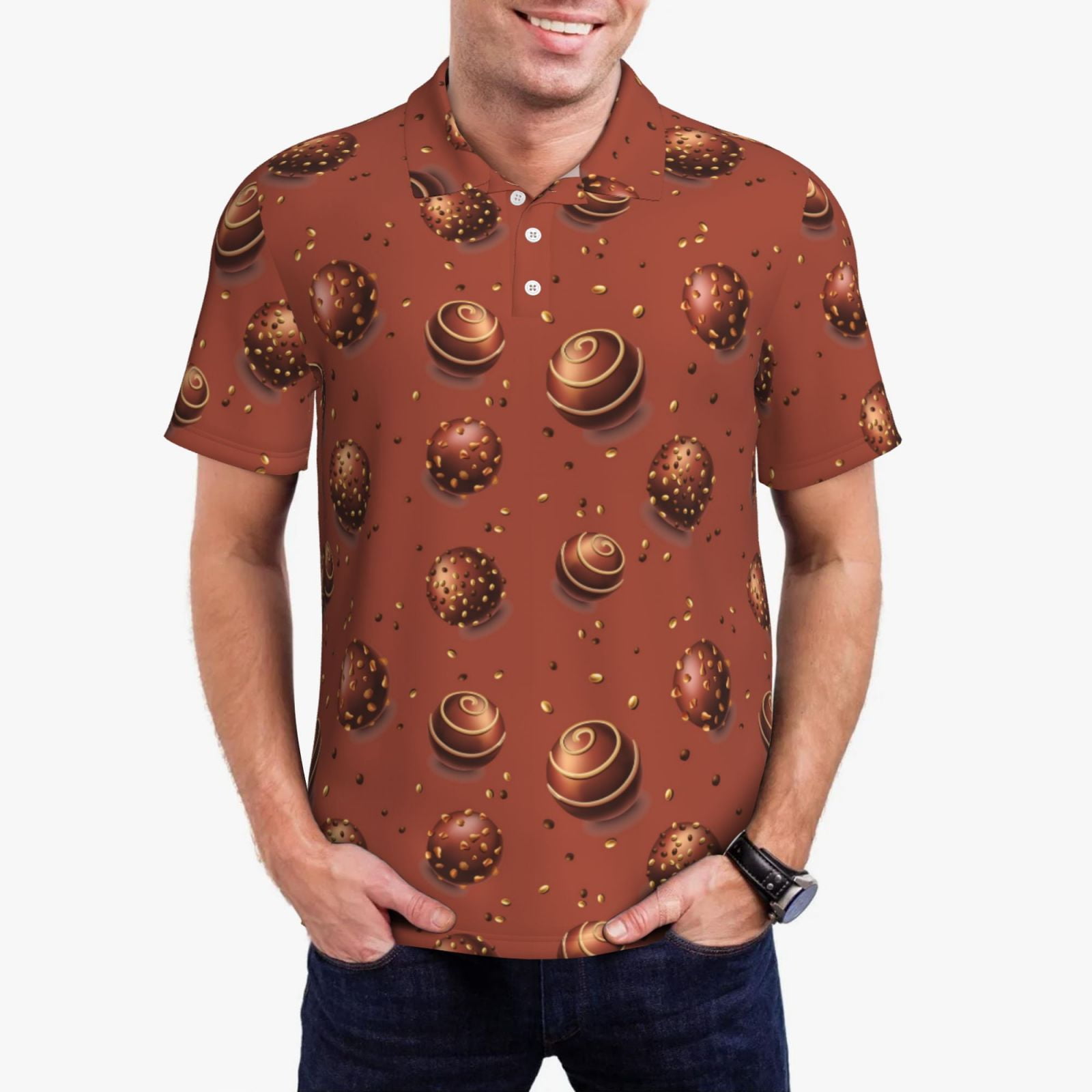 Polo Shirts for Men Sesame Chocolate Print Casual Mens Short Sleeve ...