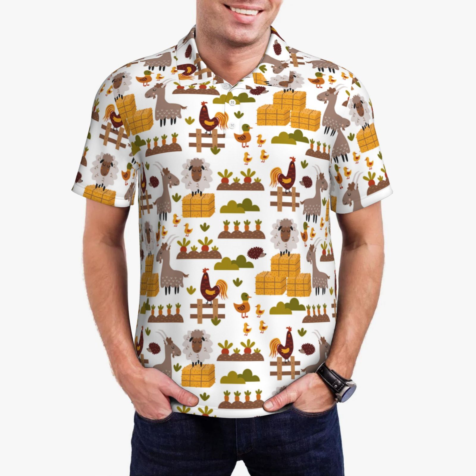 Polo Shirts for Men Sheep Chicken Carrot Hedgehog Duck Casual Mens ...