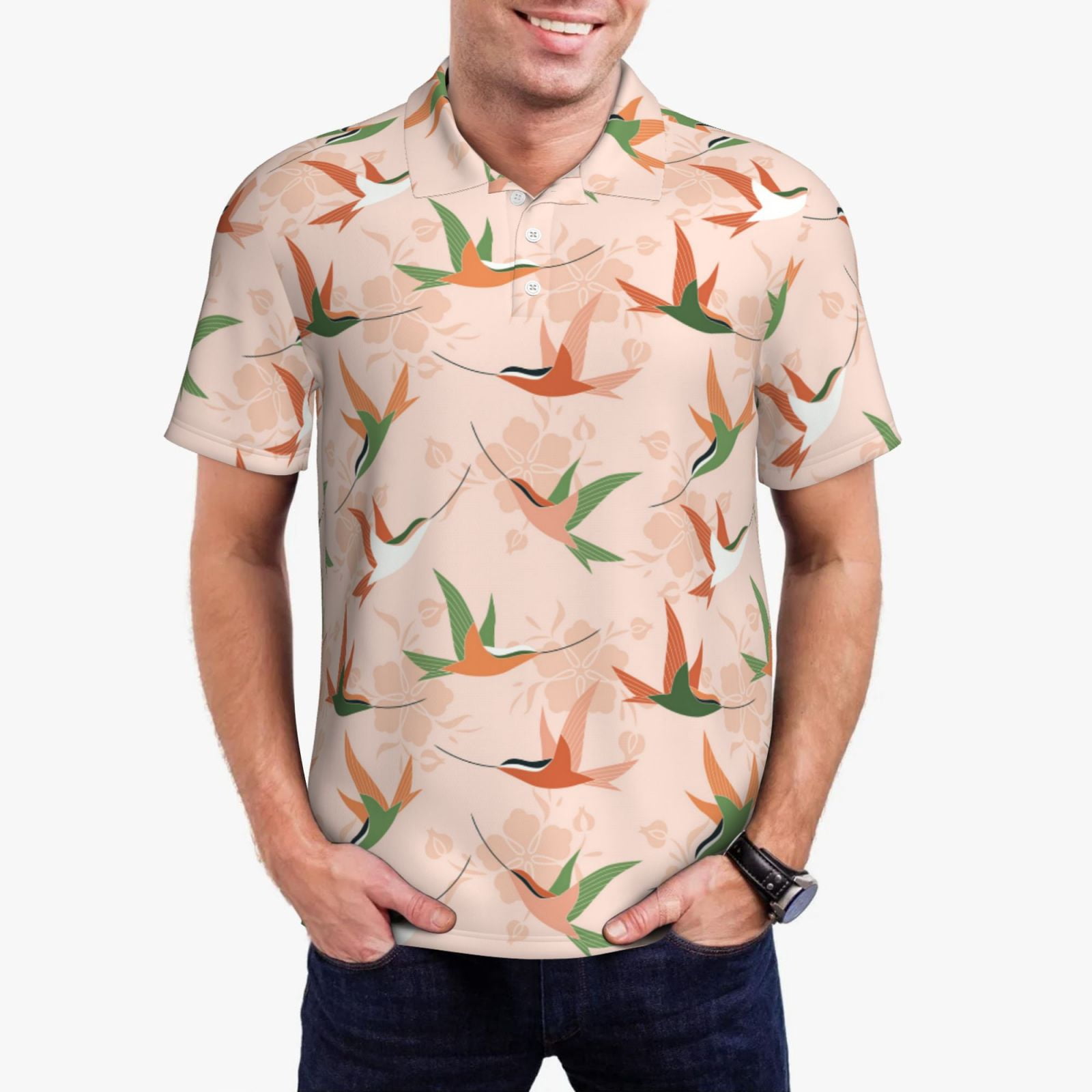 Polo Shirts for Men, Simple Hummingbird Floral Print Cuteness Casual ...