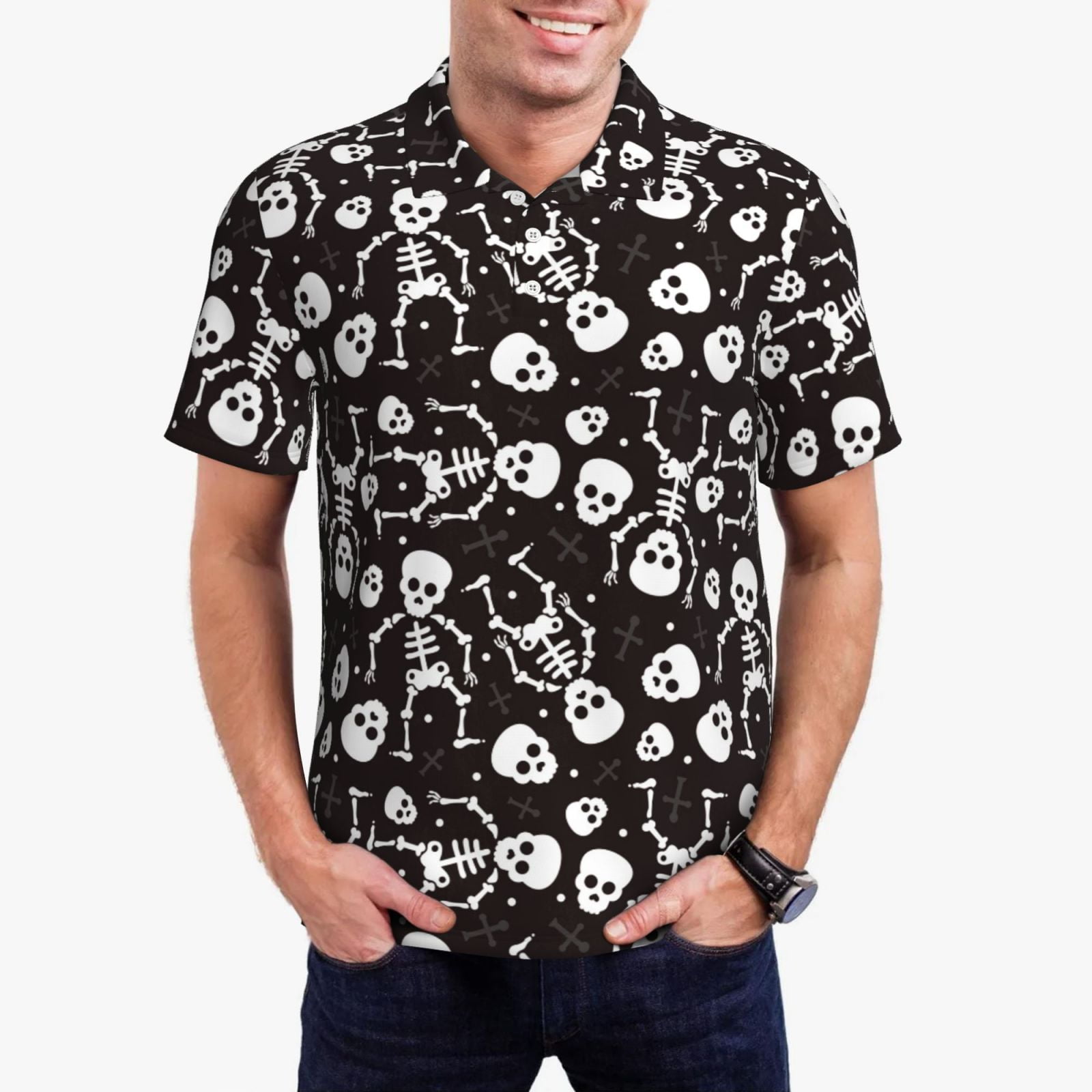 Polo Shirts for Men - Skeleton Mens Polo Shirts Short Sleeve, Button ...