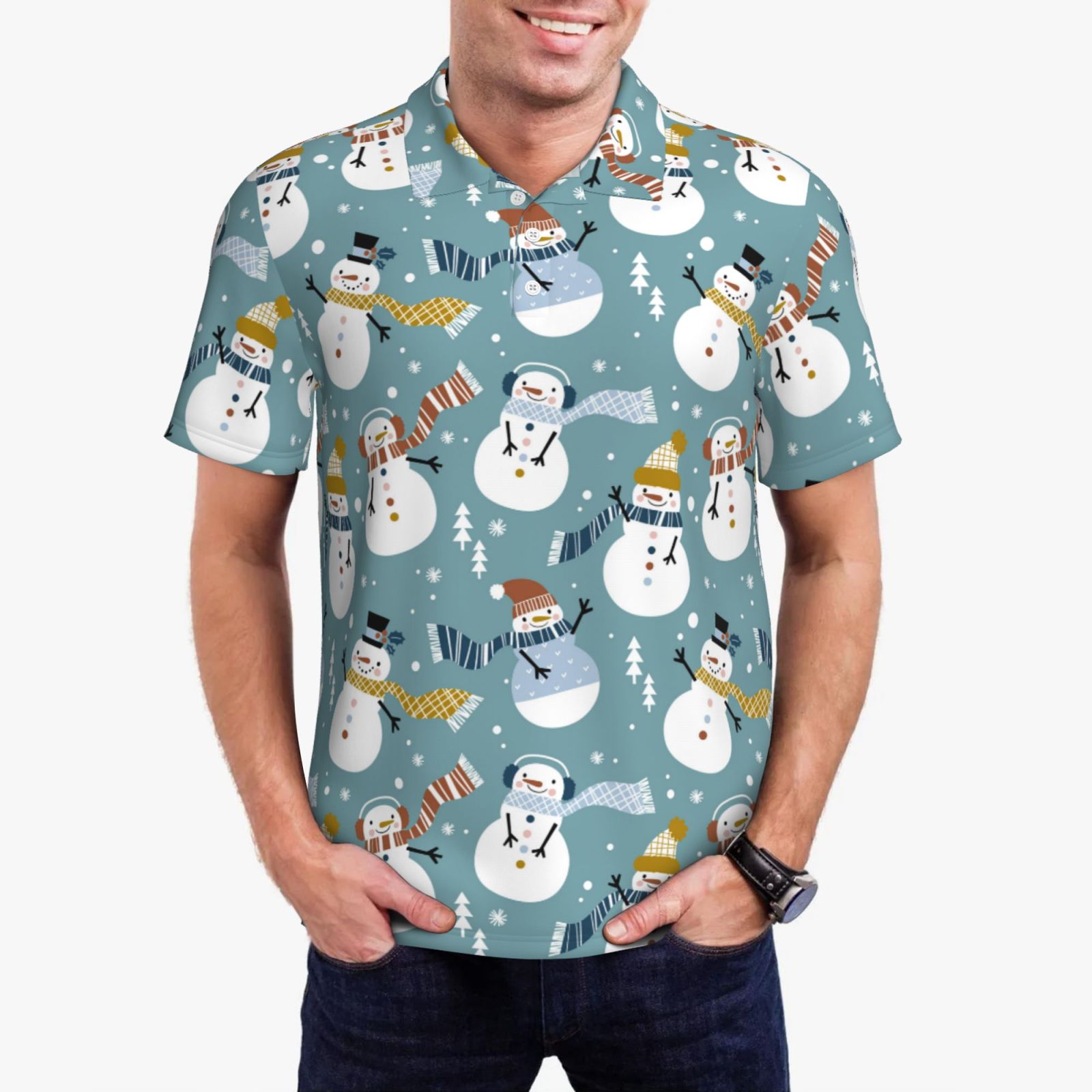 Polo Shirts for Men - Snowflake Scarf Snowman Mens Polo Shirts Short ...