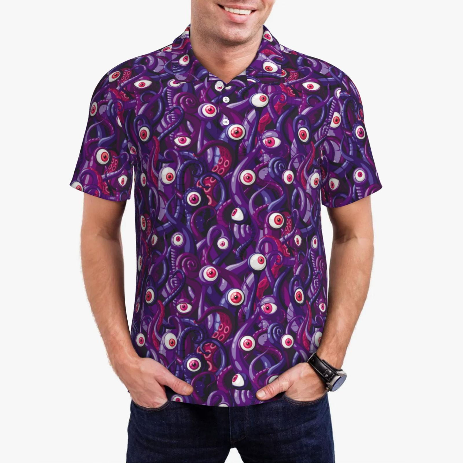 Polo Shirts for Men, Space eye Pattern Cuteness Casual Mens Polo Shirts ...