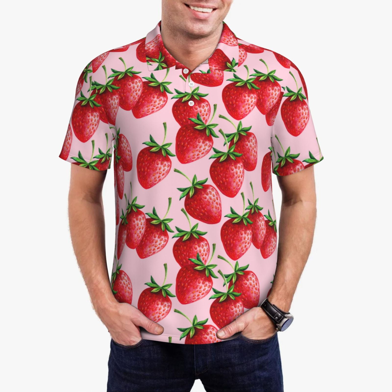 Polo Shirts for Men - Strawberry funny Mens Polo Shirts Short Sleeve ...