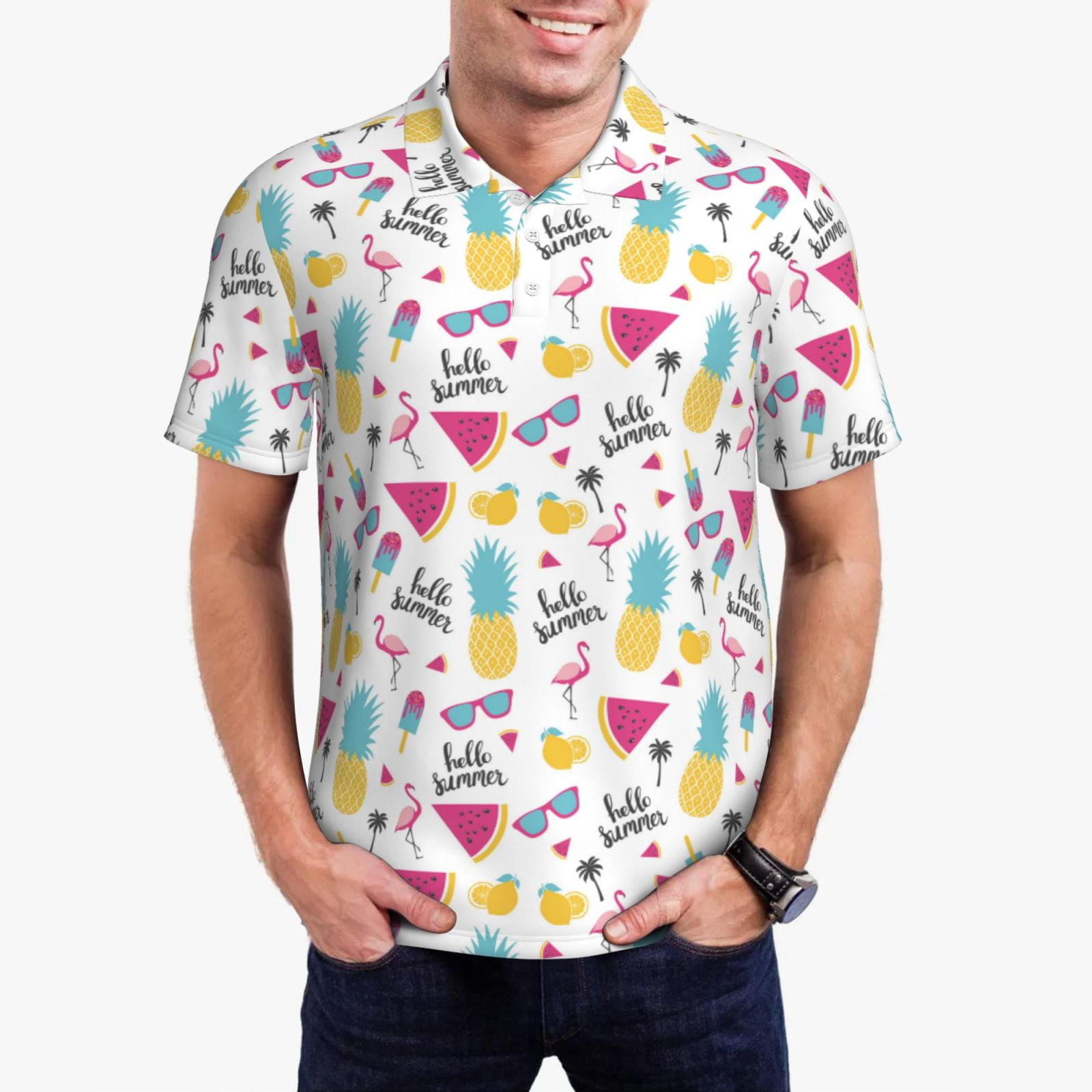 Polo Shirts for Men Summer Bird Pineapple Casual Mens Short Sleeve Polo ...