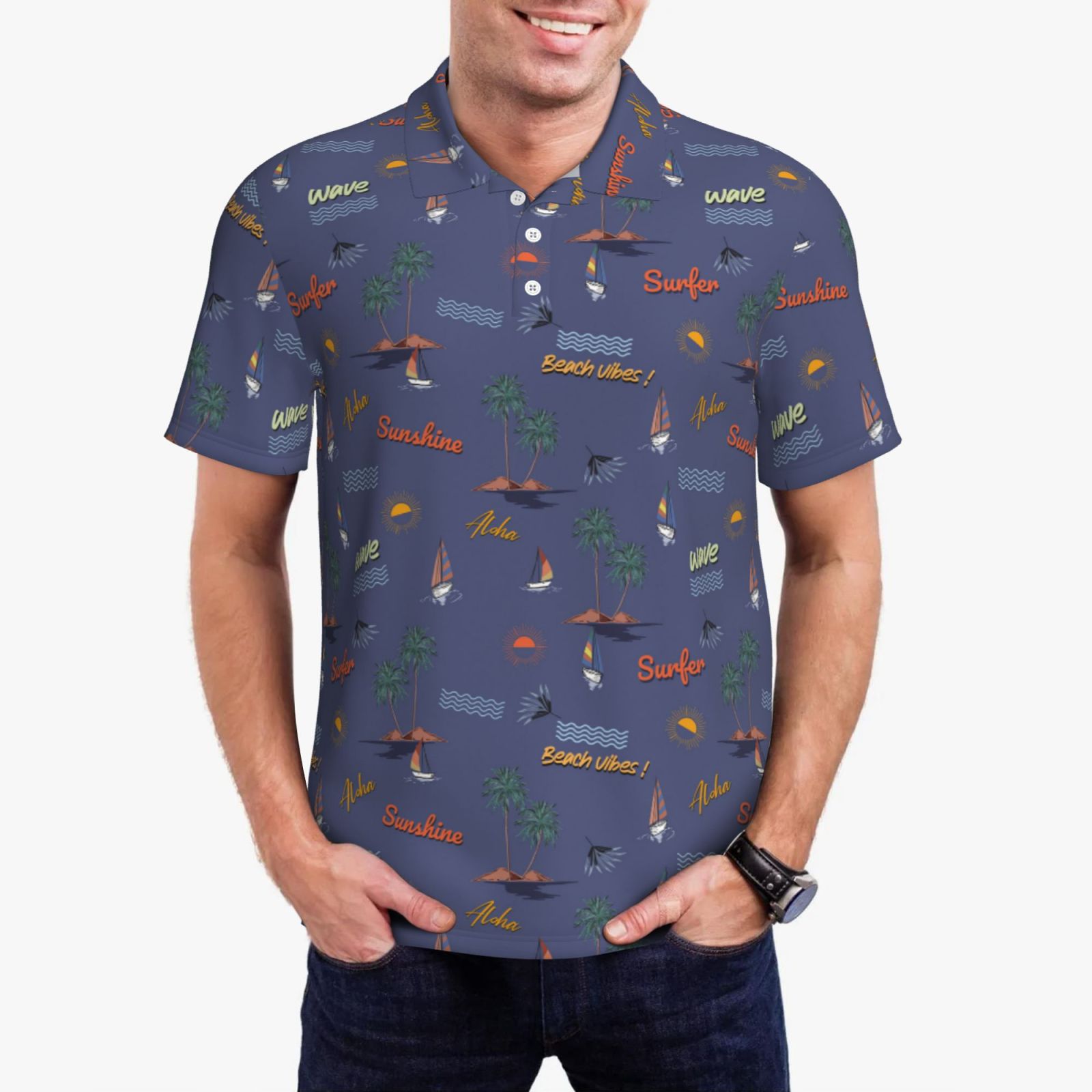 Polo Shirts for Men Summer beach island Casual Mens Short Sleeve Polo ...