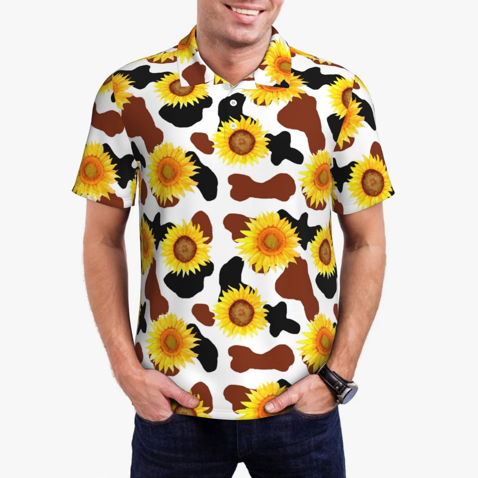 Polo Shirts for Men - Sunflower Cow Classic Mens Polo Shirts Casual ...
