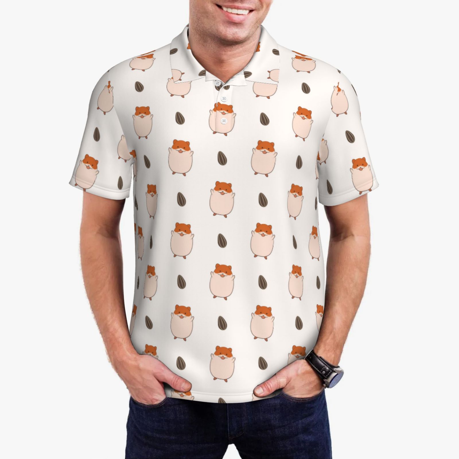 Polo Shirts for Men - Sunflower Seed Cute Hamster Mens Polo Shirts ...