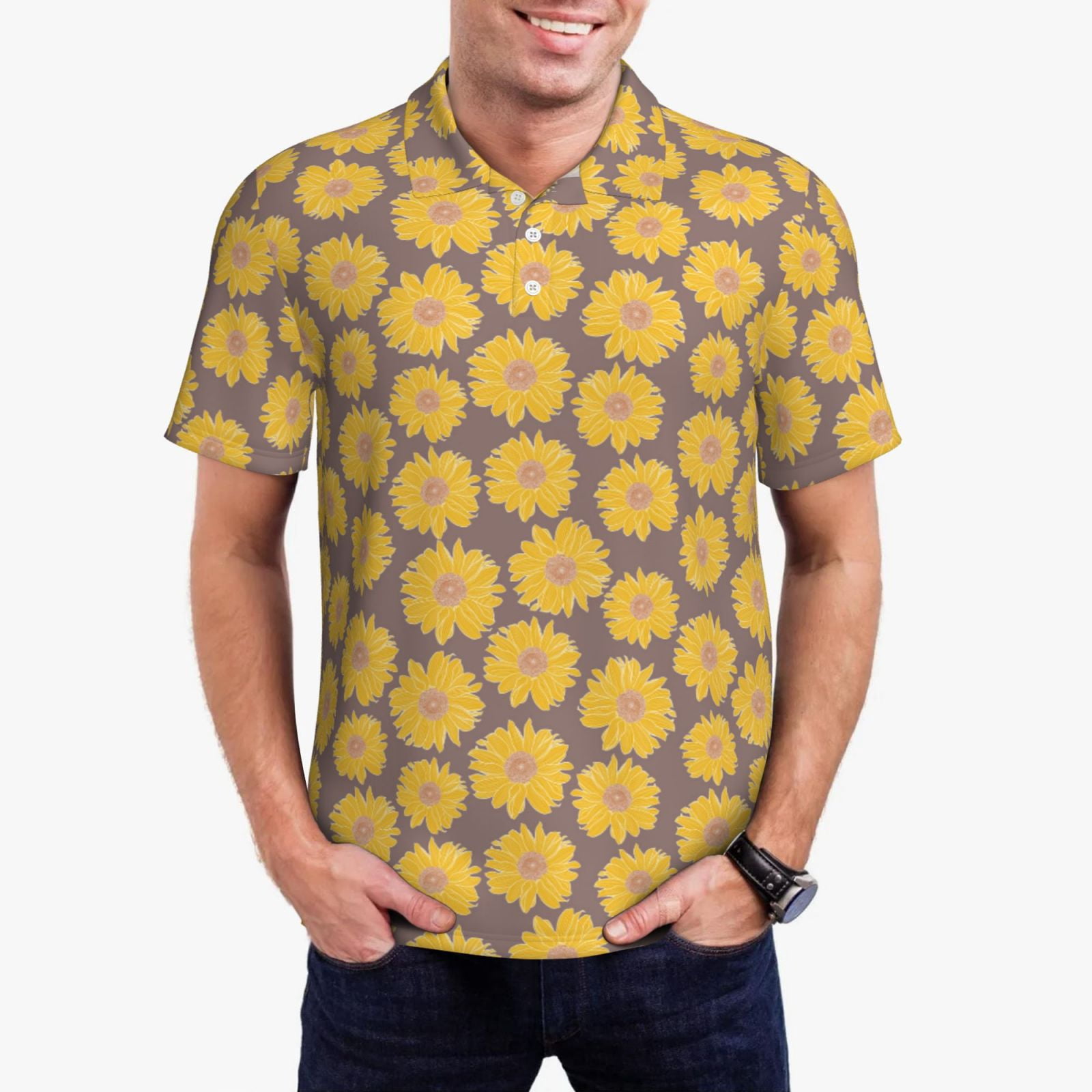 Polo Shirts for Men - Sunflower print Classic Mens Polo Shirts Casual ...
