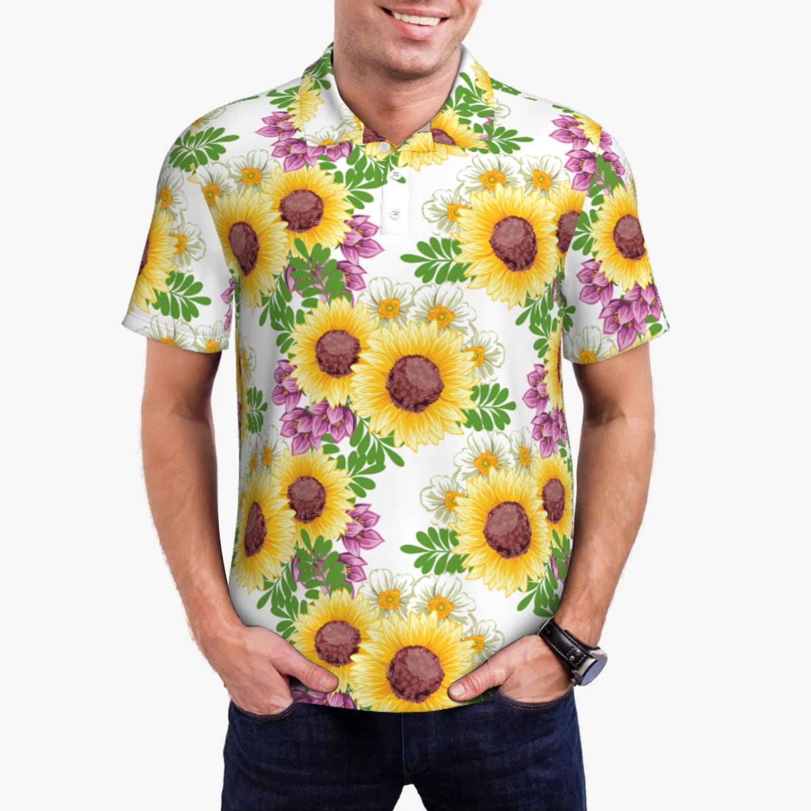 Polo Shirts for Men - Sunflowers Classic Mens Polo Shirts Casual Short ...