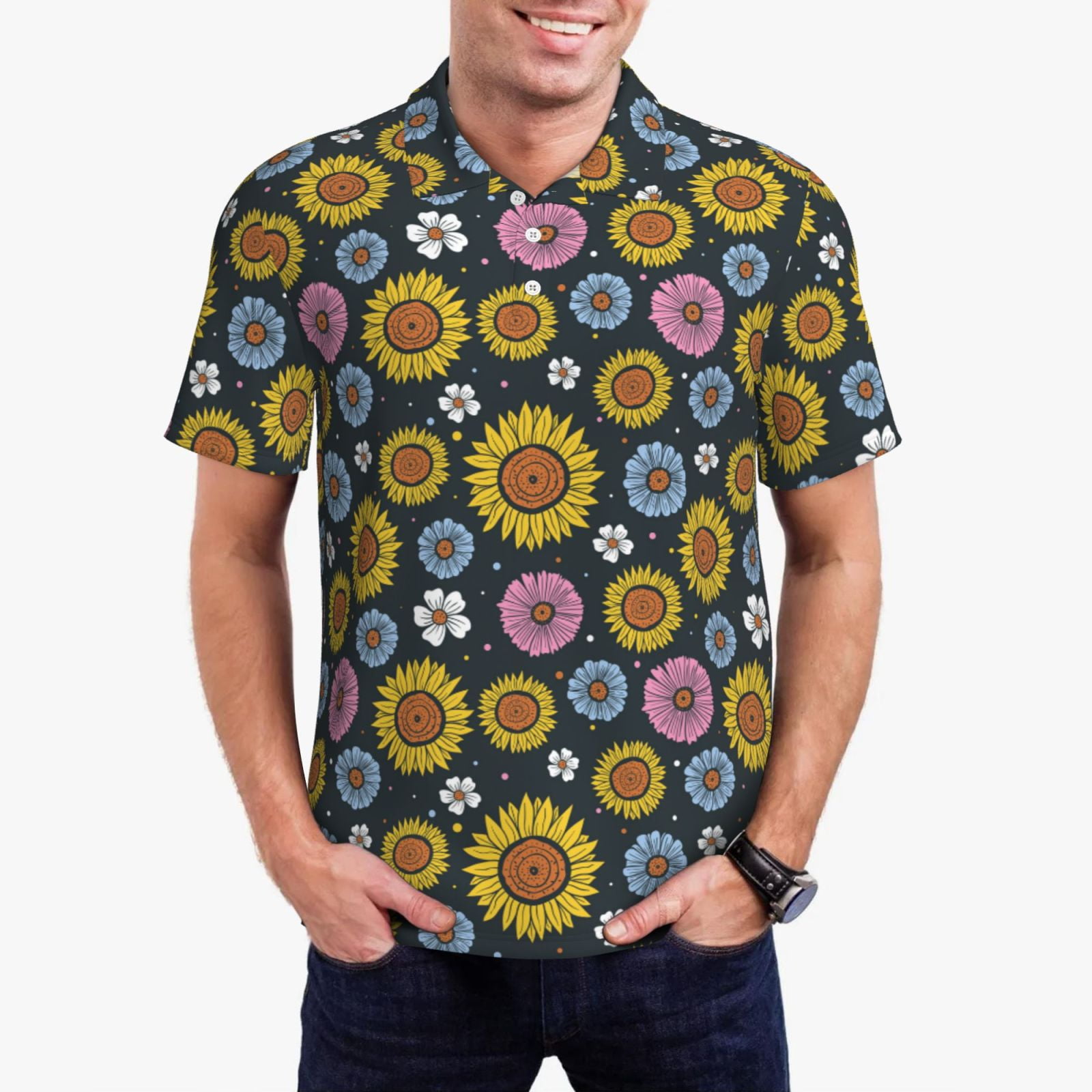 Polo Shirts for Men, Sunflowers Gorgeous Cuteness Casual Mens Polo ...