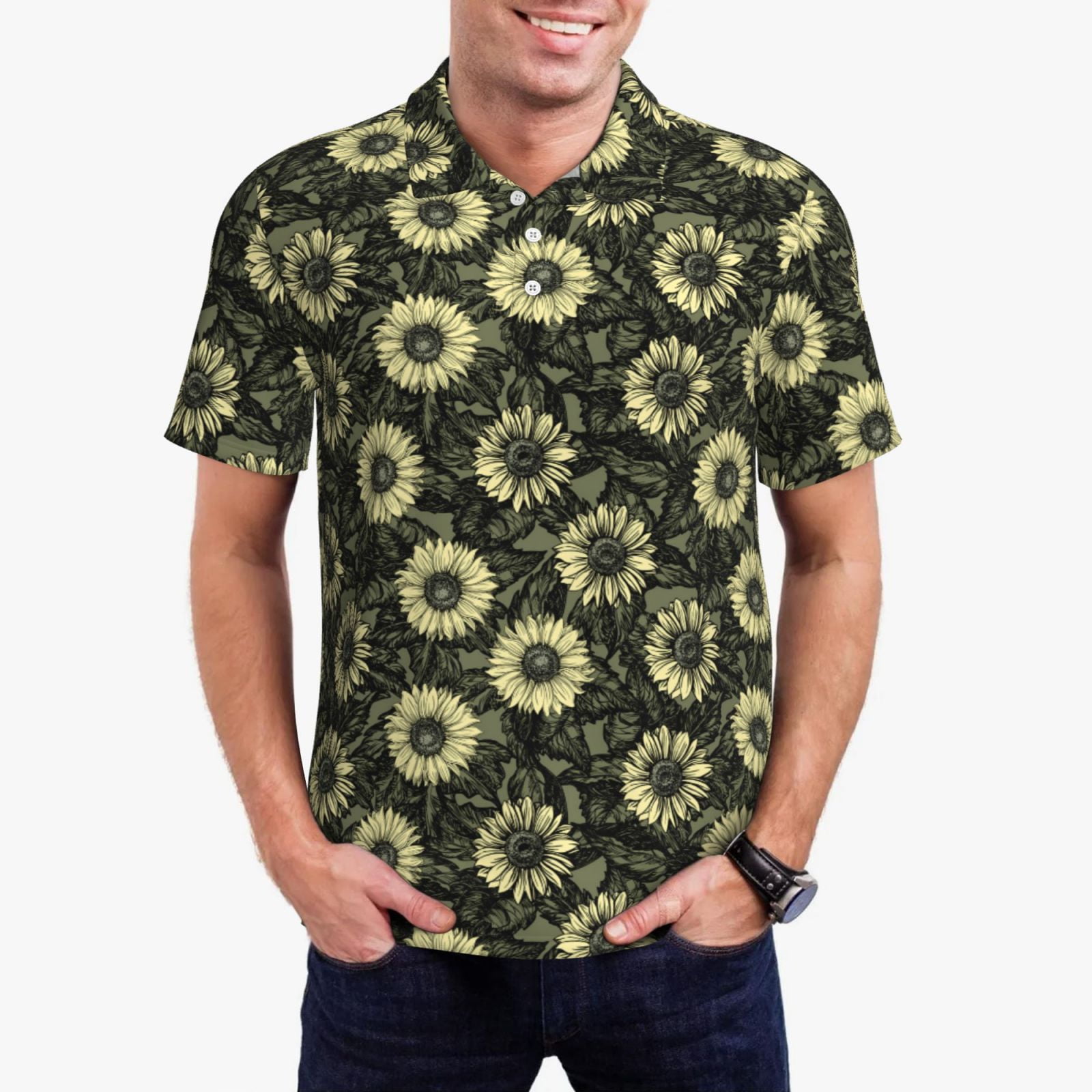 Polo Shirts for Men - Sunflowers Retro Mens Polo Shirts Short Sleeve ...