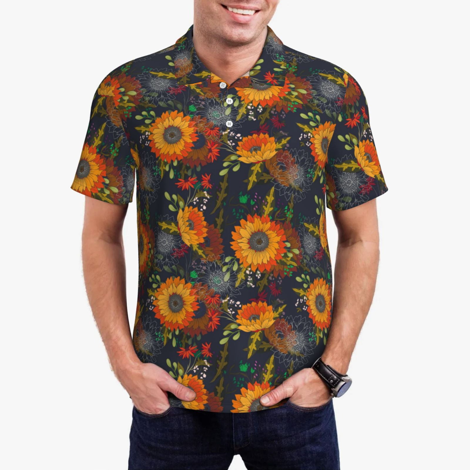 Polo Shirts for Men - Sunflowers Yellow Classic Mens Polo Shirts Casual ...