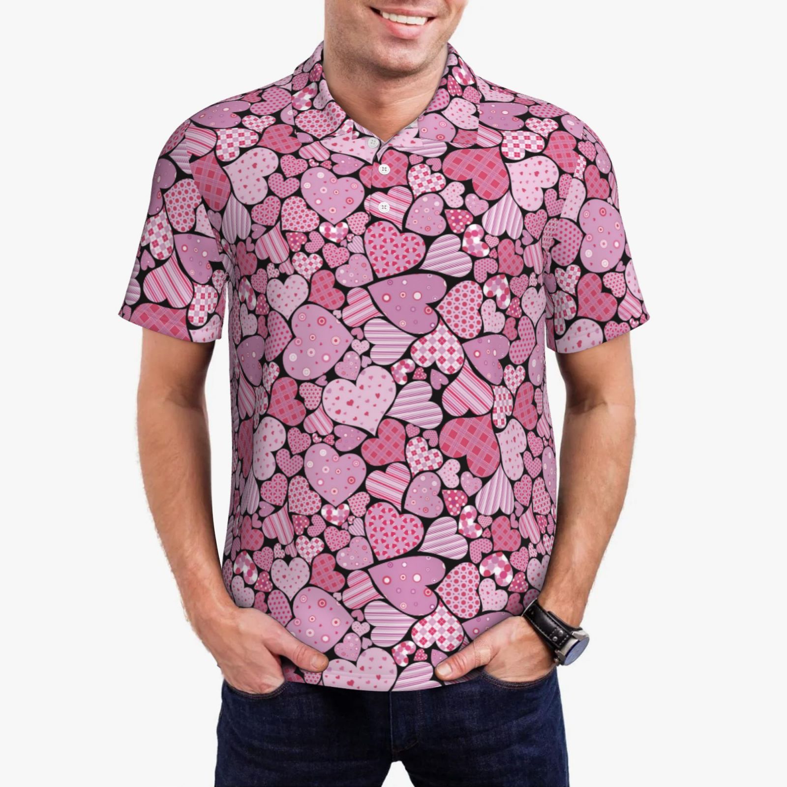 Polo Shirts for Men Sweet heart Casual Mens Short Sleeve Polo Shirts ...