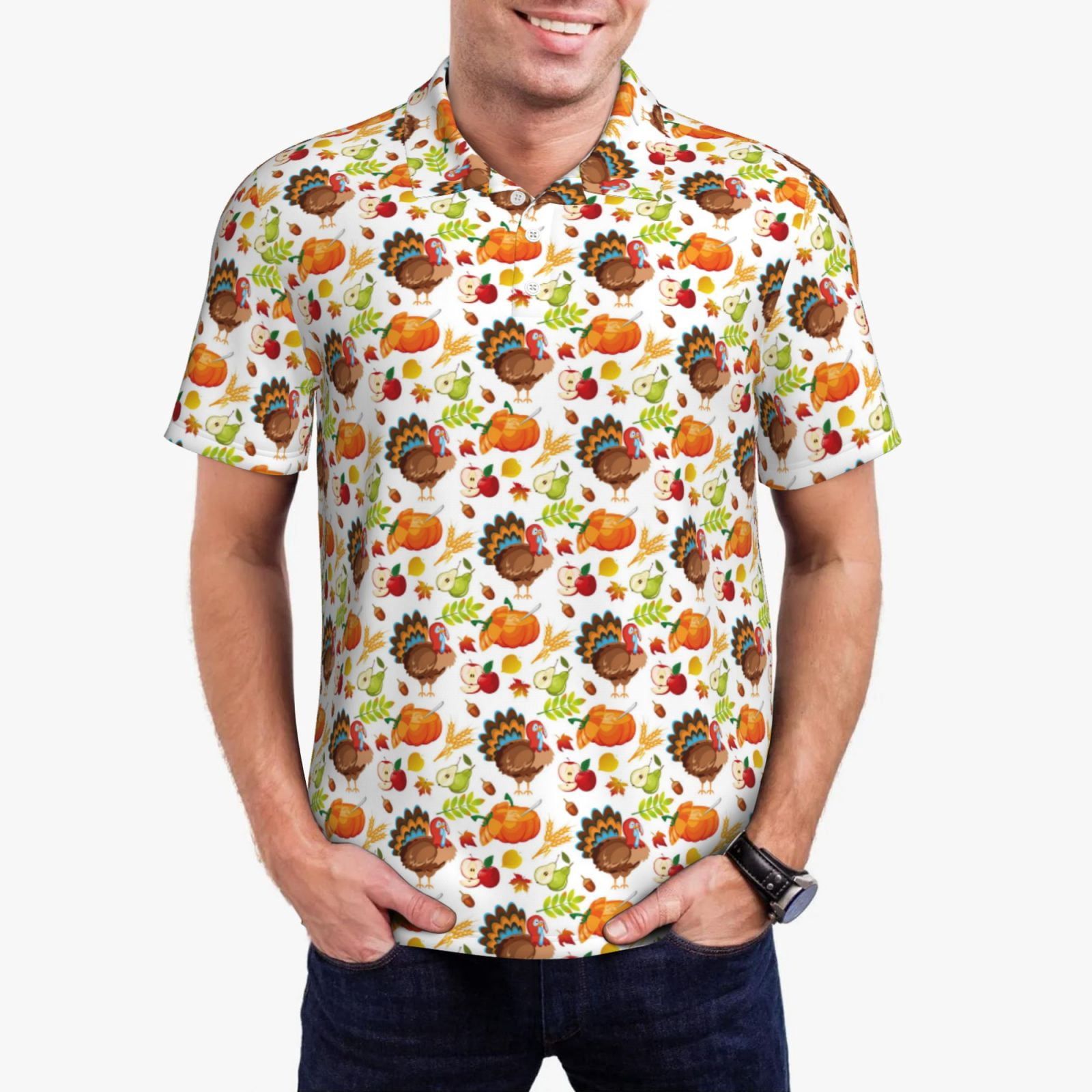 Polo Shirts for Men, Thanksgiving Turkey Cuteness Casual Mens Polo ...