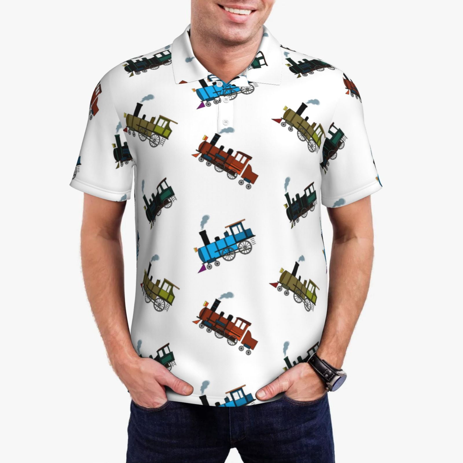 Polo Shirts for Men, Train Pattern colorful Cuteness Casual Mens Polo ...