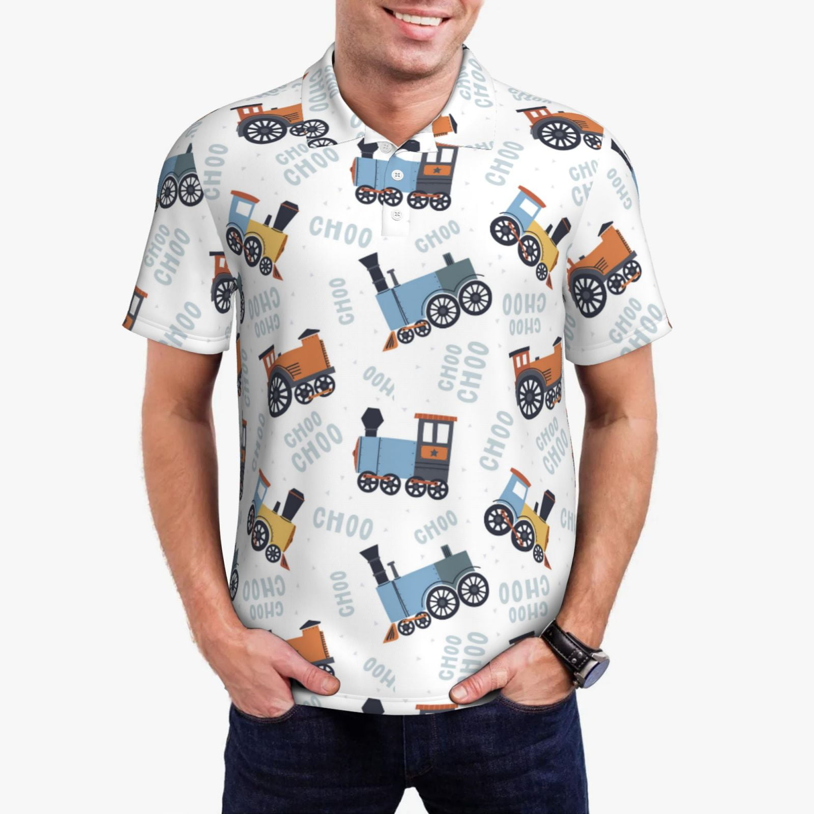 Polo Shirts for Men - Trains Pattern Classic Mens Polo Shirts Casual ...