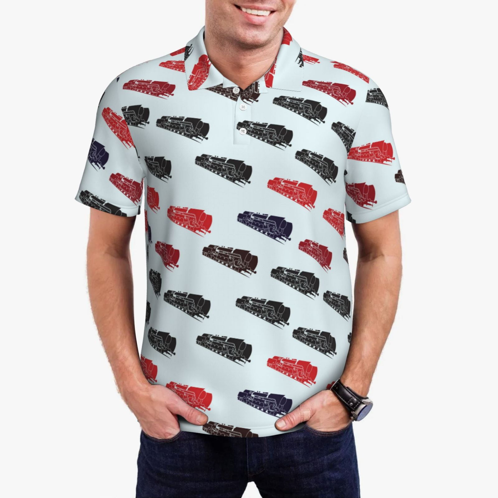 Polo Shirts for Men - Trains Pattern color Classic Mens Polo Shirts ...