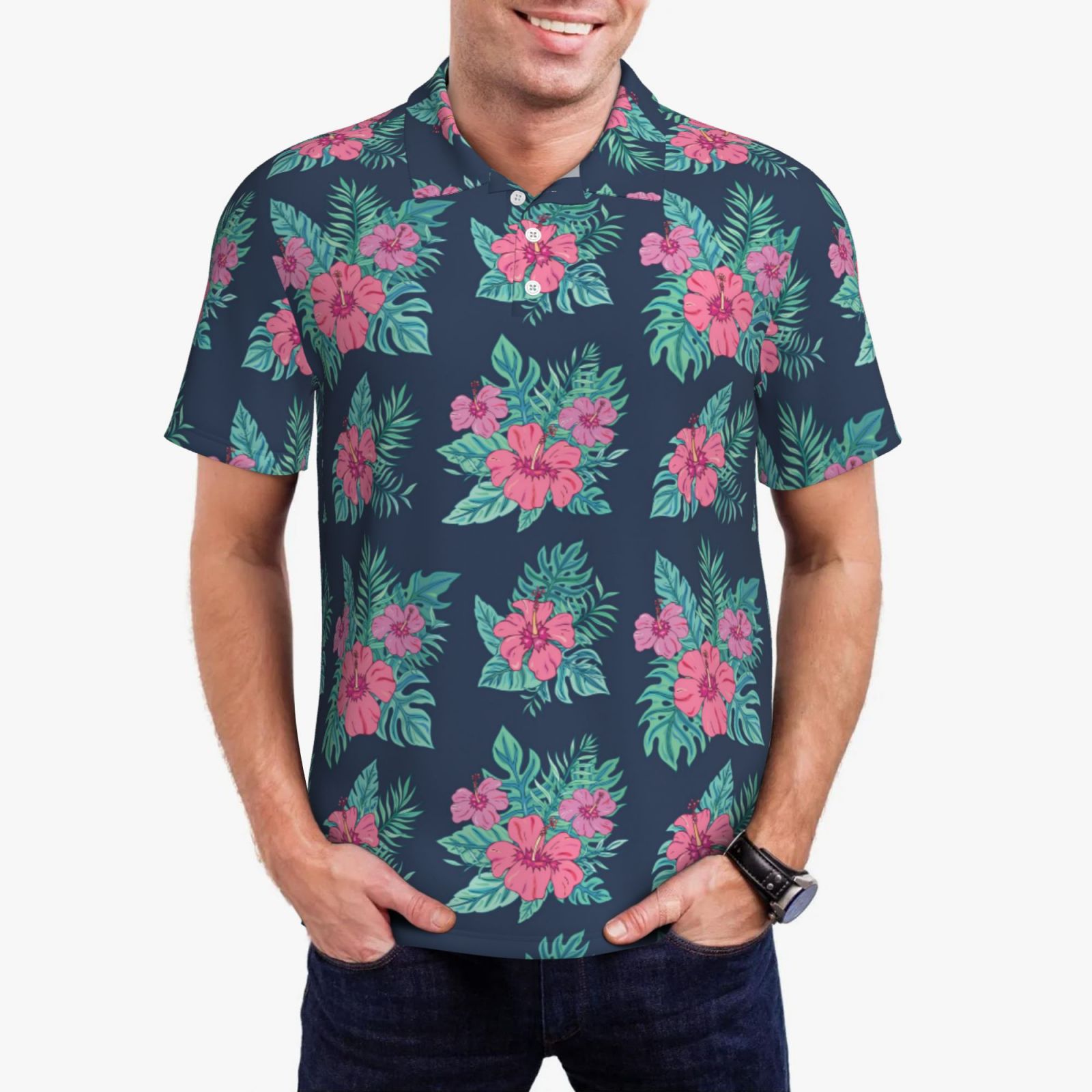 Polo Shirts for Men - Tropic flower leaves Mens Polo Shirts Short ...