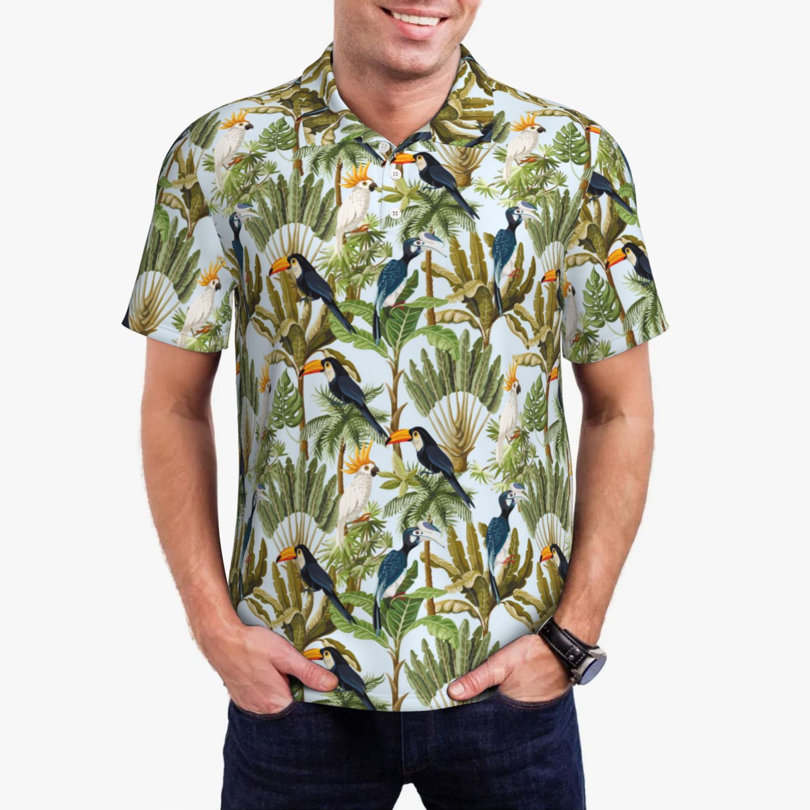 Polo Shirts for Men, Tropical Cute Parrot Toucan Cuteness Casual Mens ...