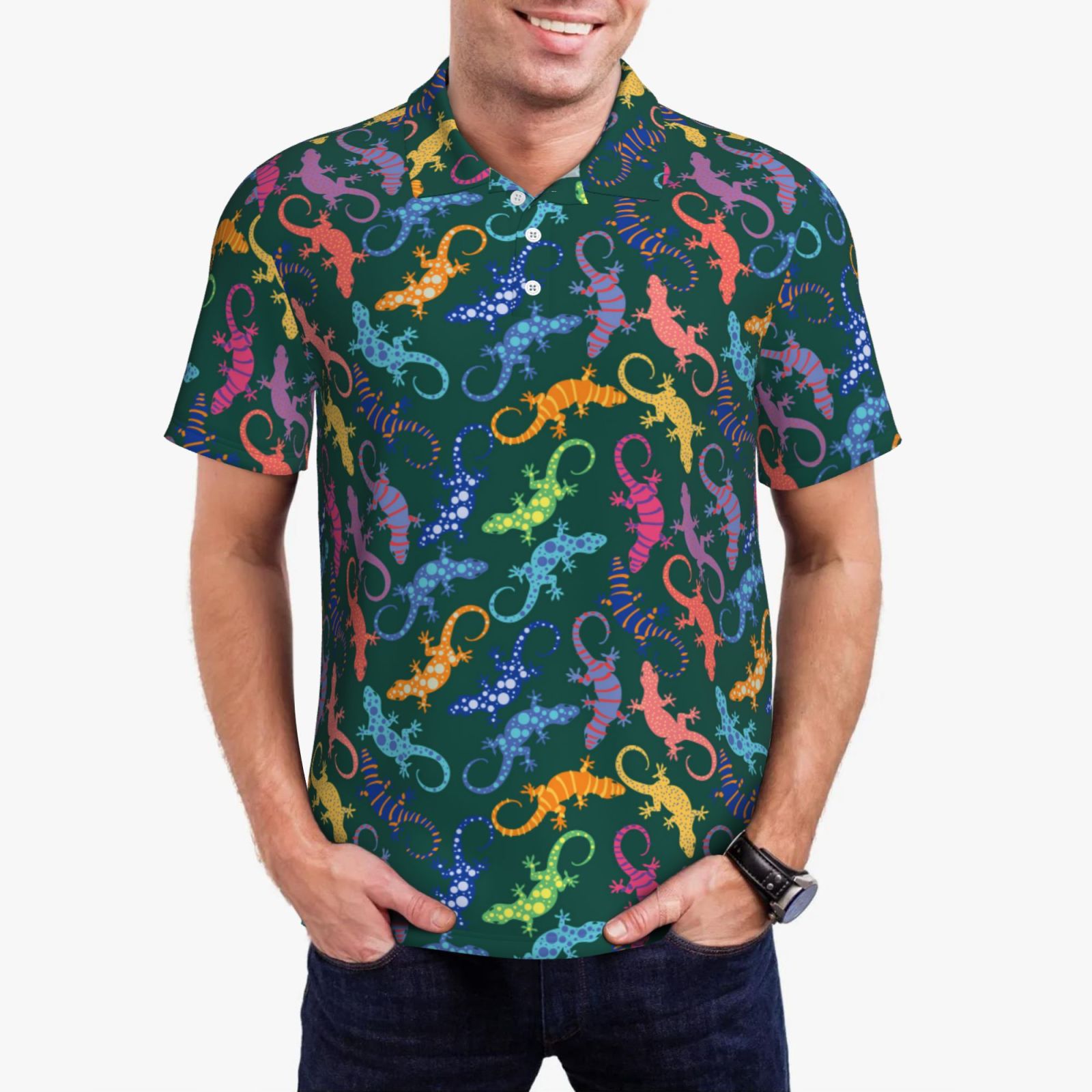 Polo Shirts for Men, Tropical Lizard Gecko Colorful Cuteness Casual ...