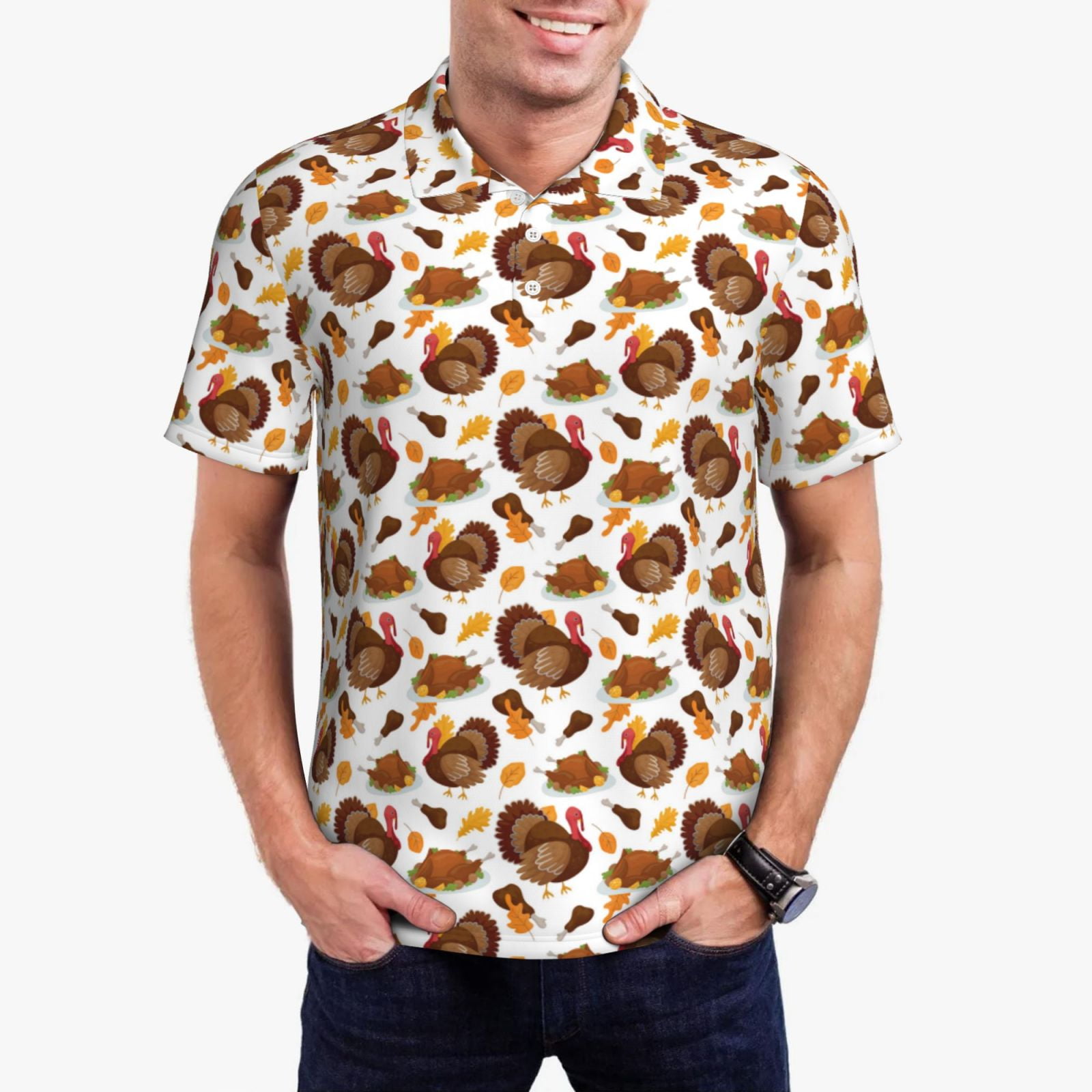Polo Shirts for Men Turkey And Thanksgiving3 Casual Mens Short Sleeve ...
