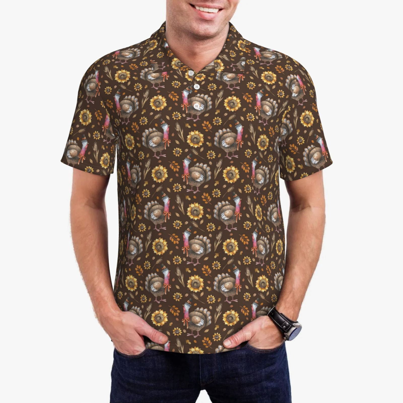 Polo Shirts for Men - Turkey Sunflower Harvest Classic Mens Polo Shirts ...