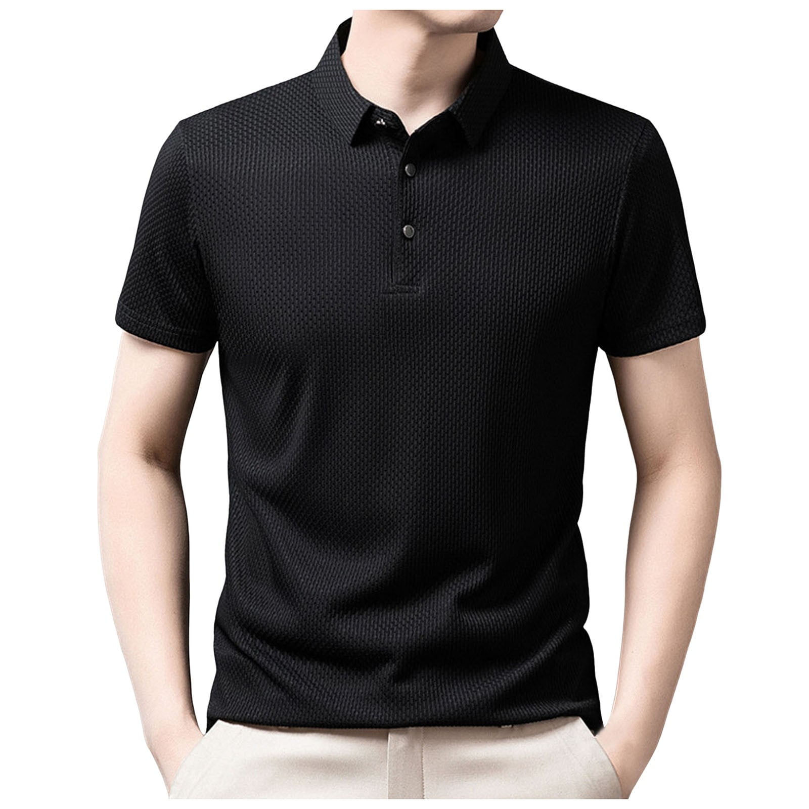 Polo Shirts for Men Turn-Down Collar Short Sleeve Ice Silk Slim Fit ...