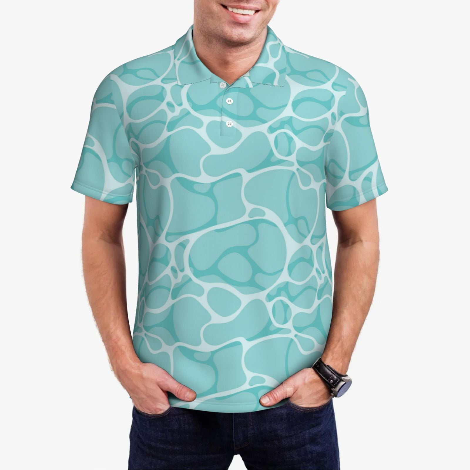 Polo Shirts for Men - Turquoise Sea Water Surface Mens Polo Shirts ...