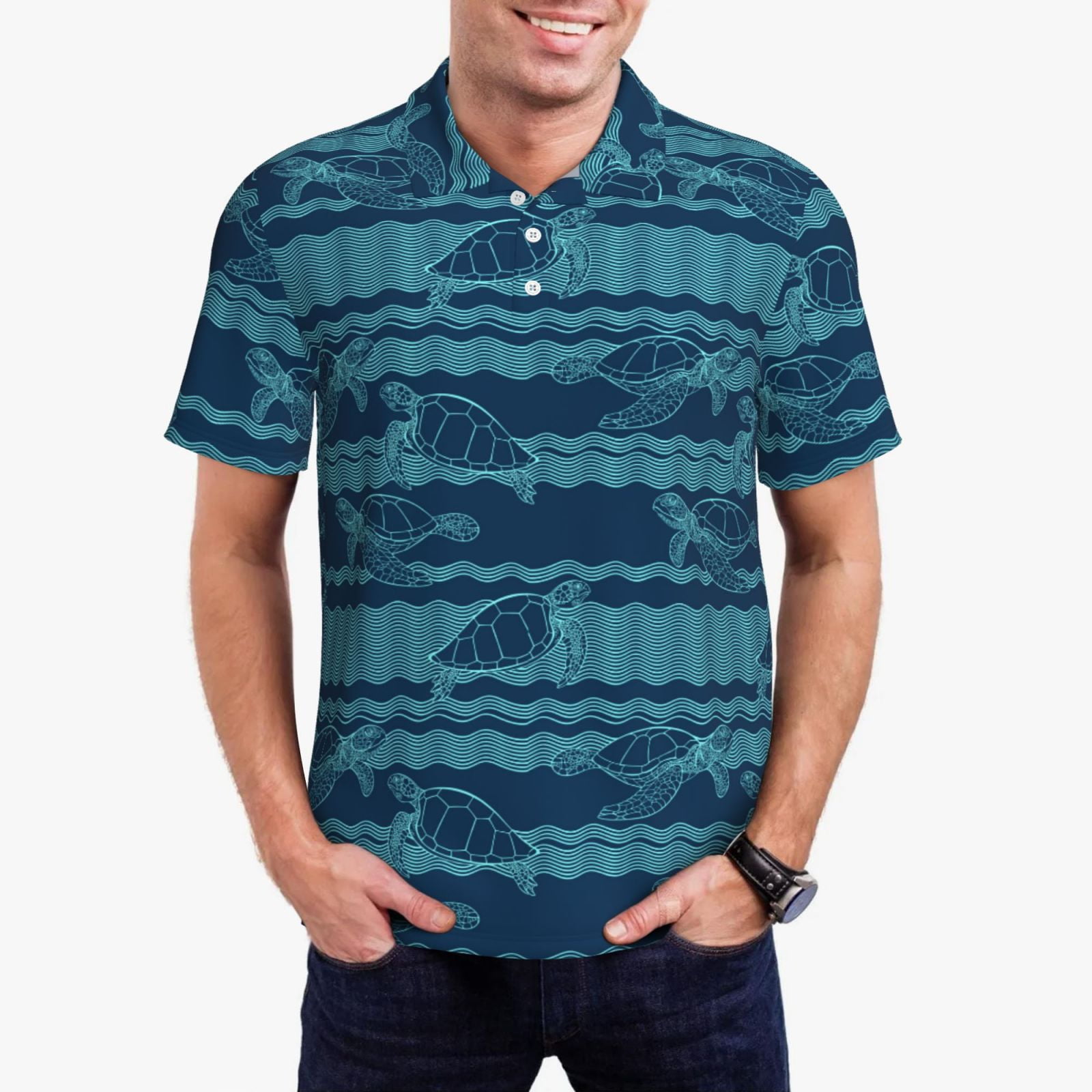 Polo Shirts for Men, Turtles and Waves Cuteness Casual Mens Polo Shirts ...