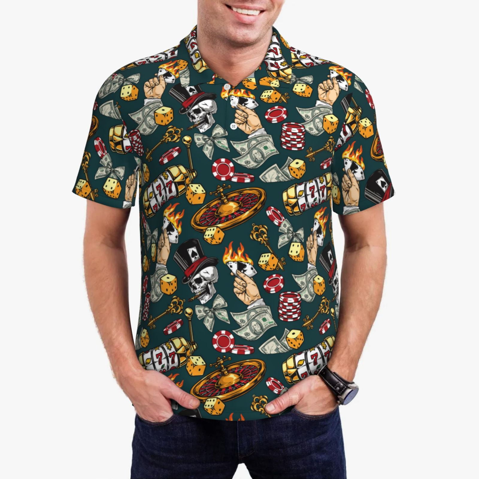 Polo Shirts for Men - Vintage Casino Chips Mens Polo Shirts Short ...