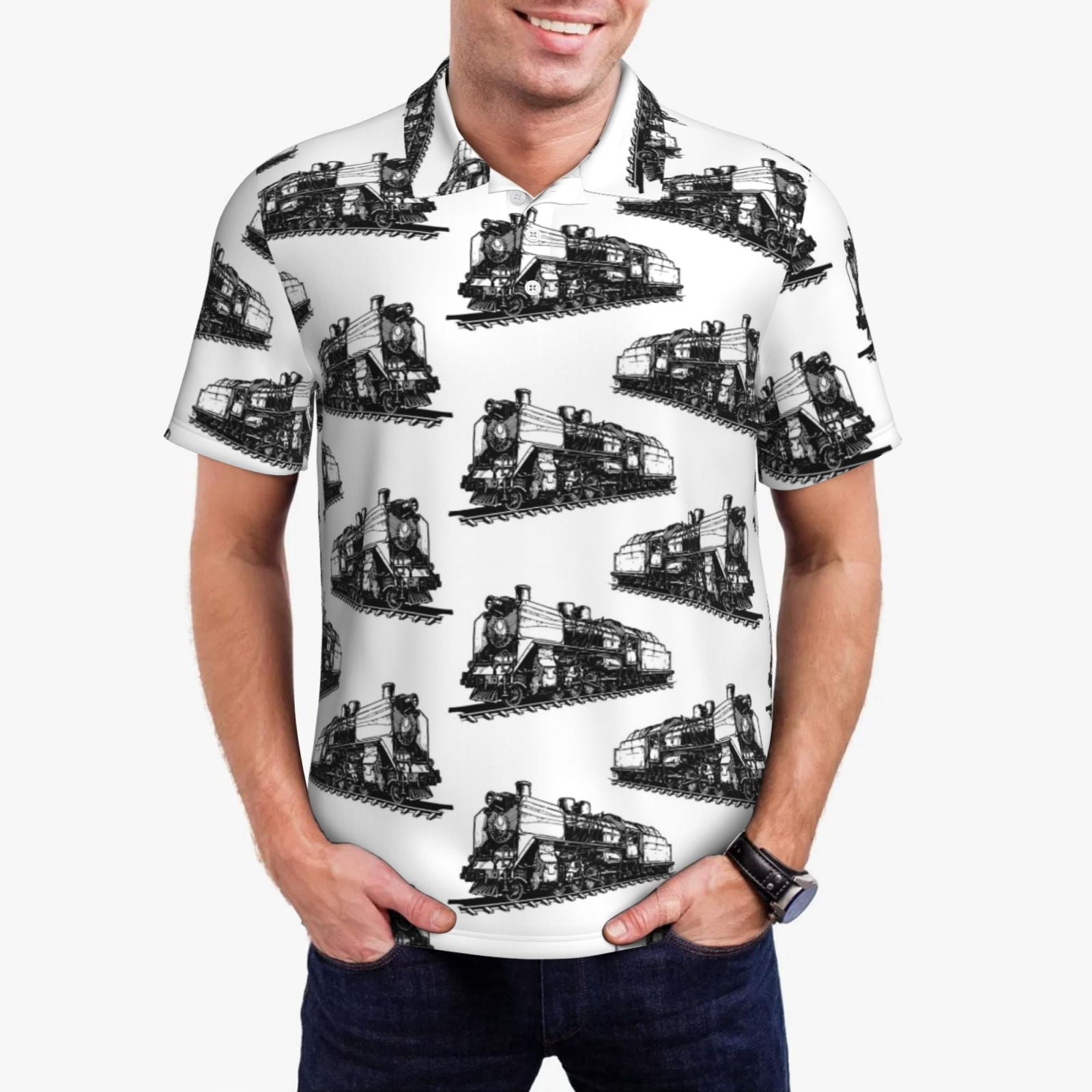 Polo Shirts for Men - Vintage Train Pattern Mens Polo Shirts Short ...