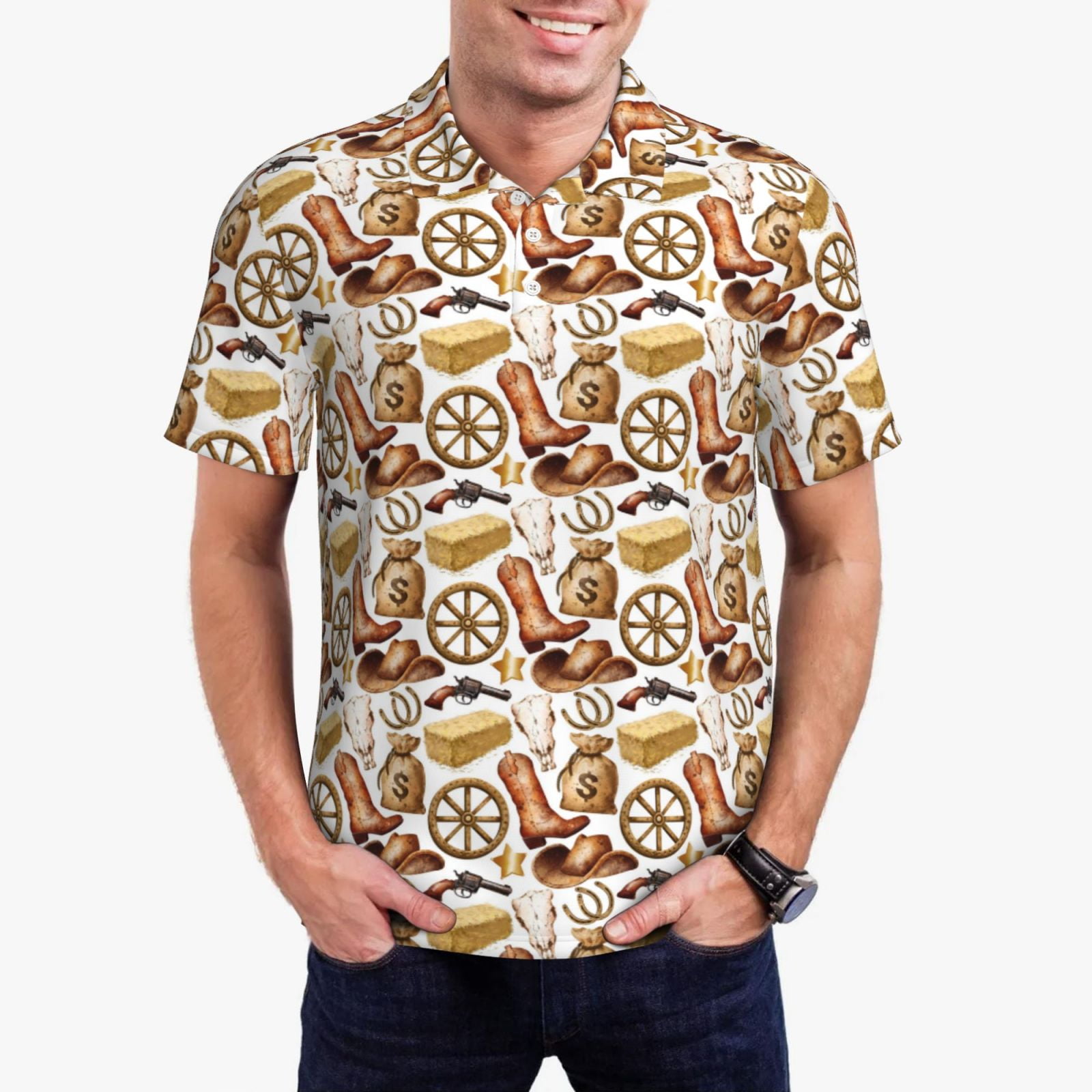 Polo Shirts for Men - Western Cowboy Mens Polo Shirts Short Sleeve ...