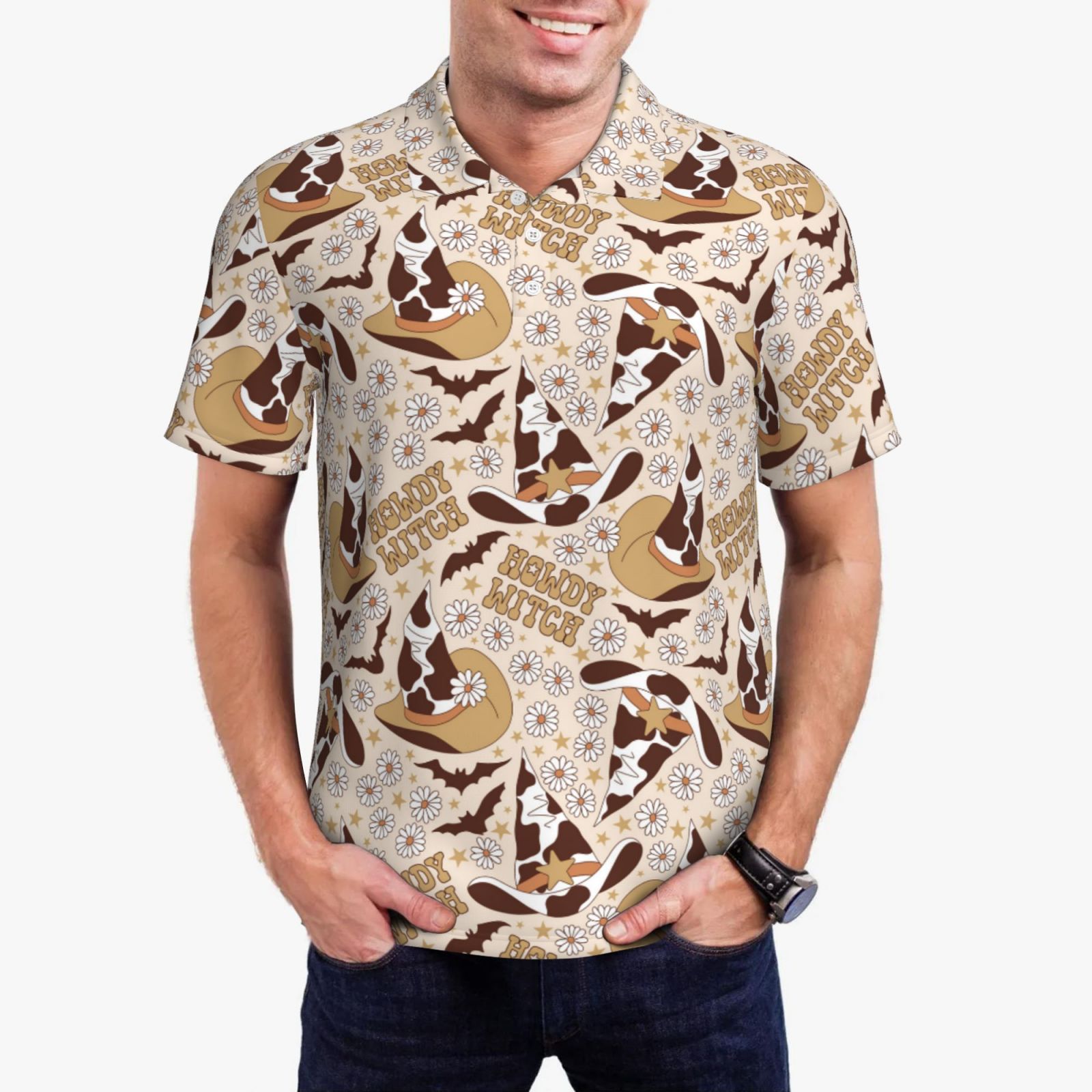 Polo Shirts for Men - Western cow spots hat retro Classic Mens Polo ...