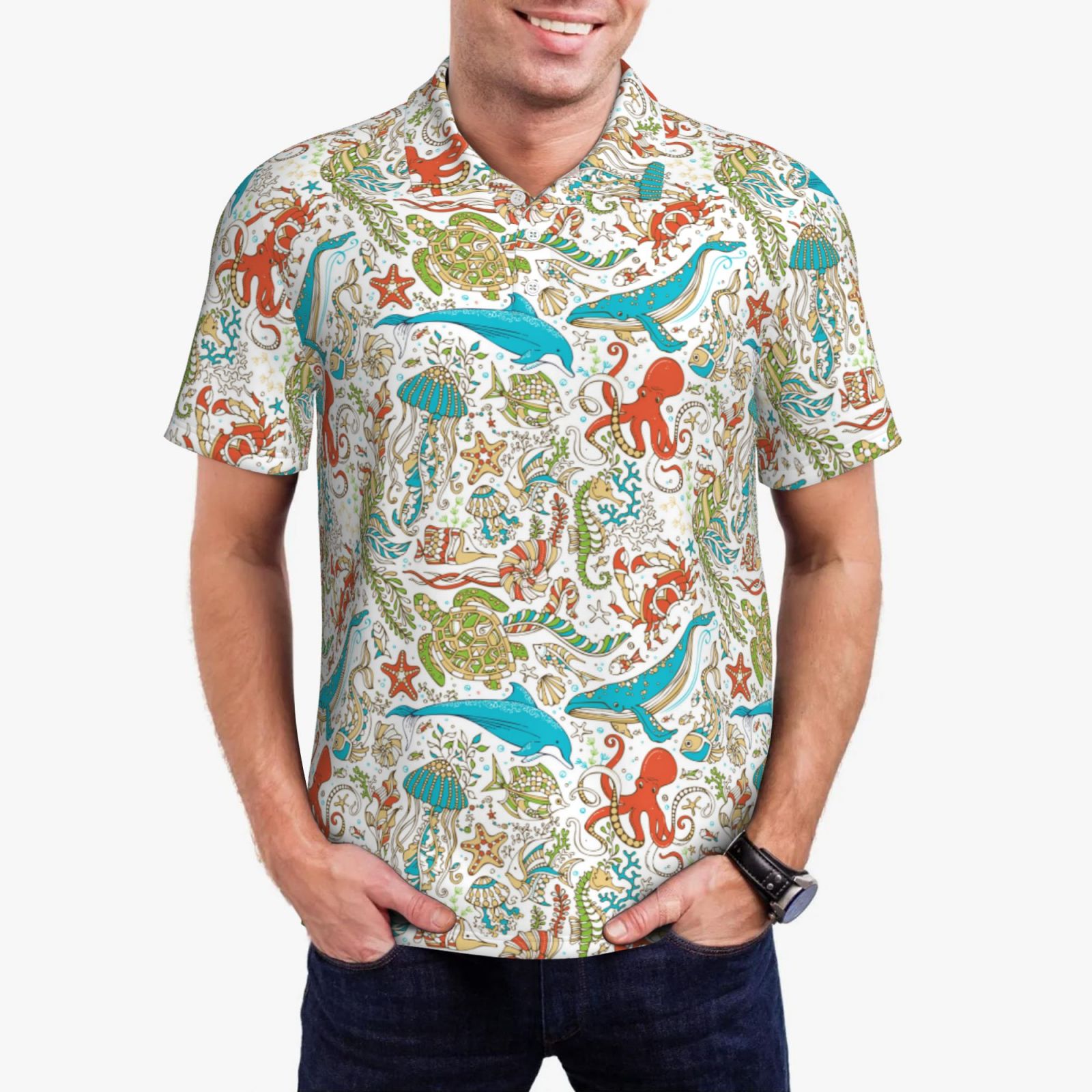 Polo Shirts for Men, Wild Sea Animal Soft Casual Mens Polo Shirts Short ...