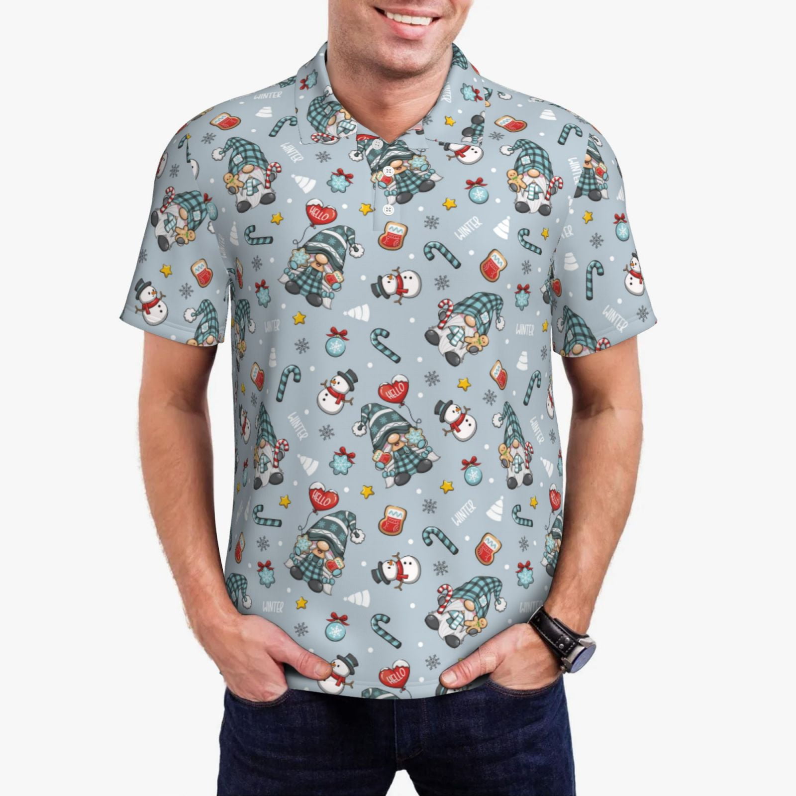 Polo Shirts for Men Winter Gnome And Snowman Casual Mens Short Sleeve ...